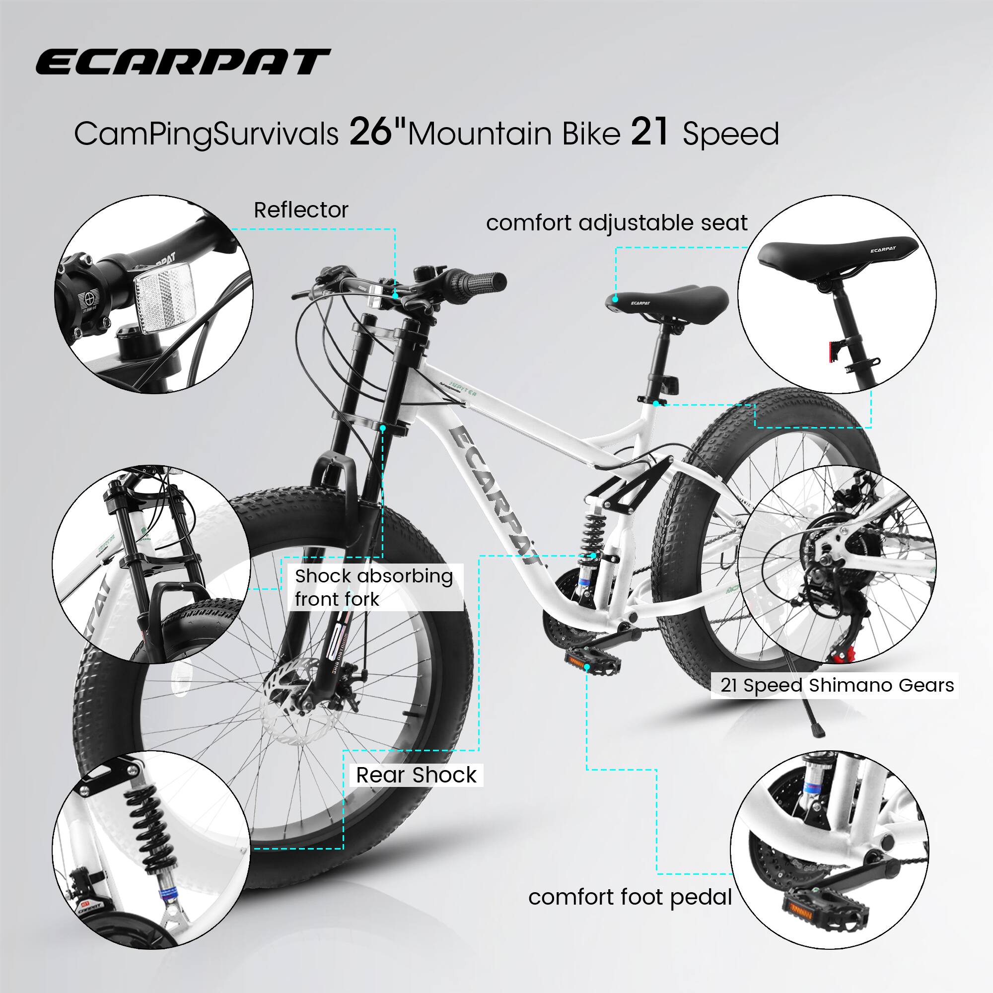 Anysun 26 inch Mountain Bike,Full Suspension 21 Speeds Drivetrain with ...