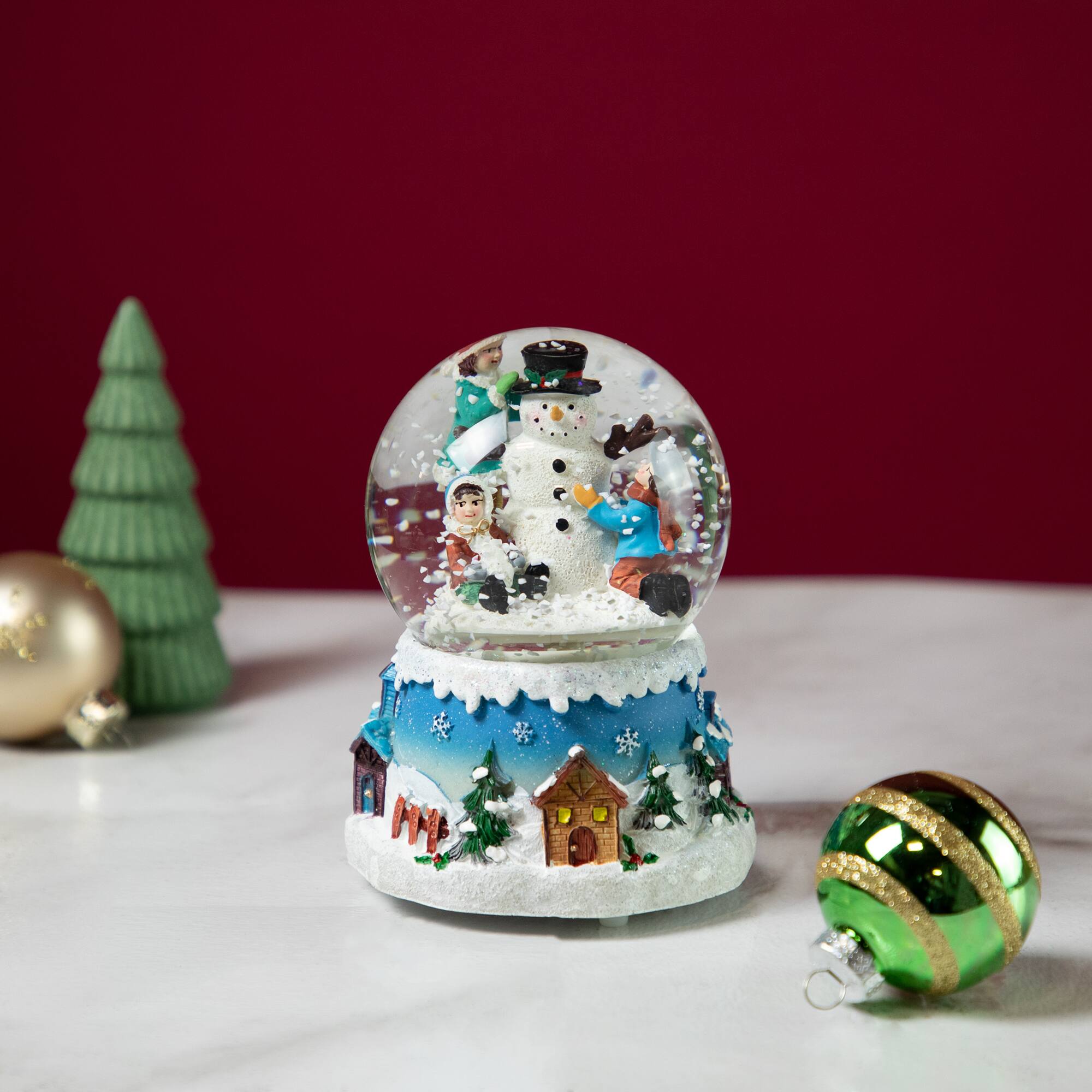 Northlight Children Building Snowman Musical Christmas Snow Globe 5.75 ...