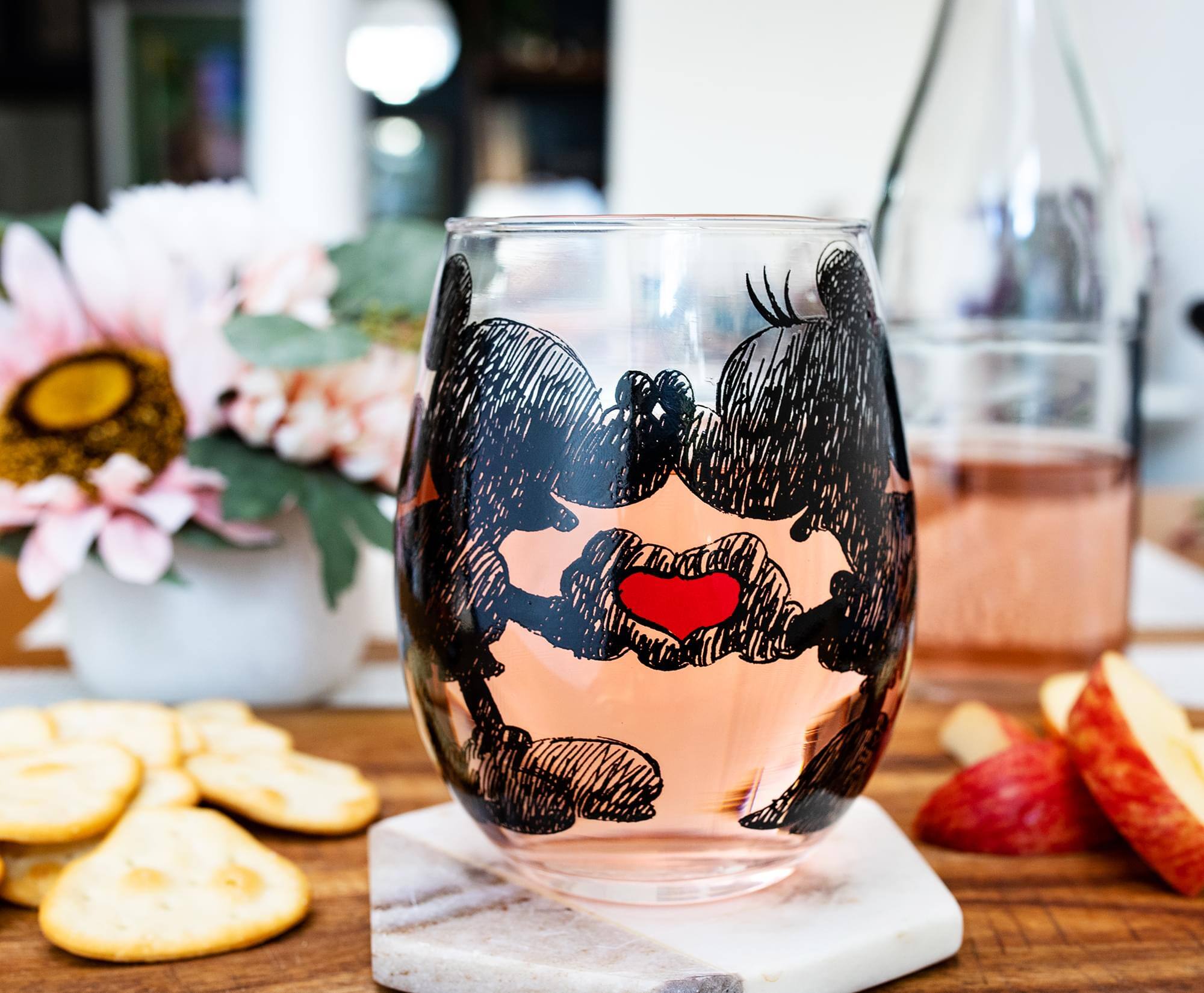 Silver Buffalo Disney Mickey and Minnie Mouse Teardrop Stemless Wine ...