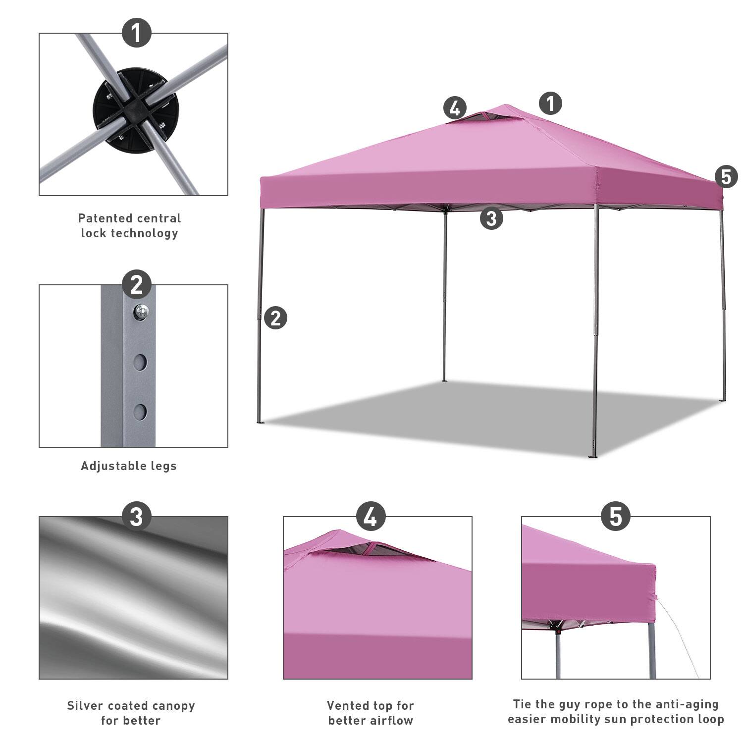 Ainfox Pop Up Gazebo Outdoor Canopy Tent Without sidewalls Pink ...