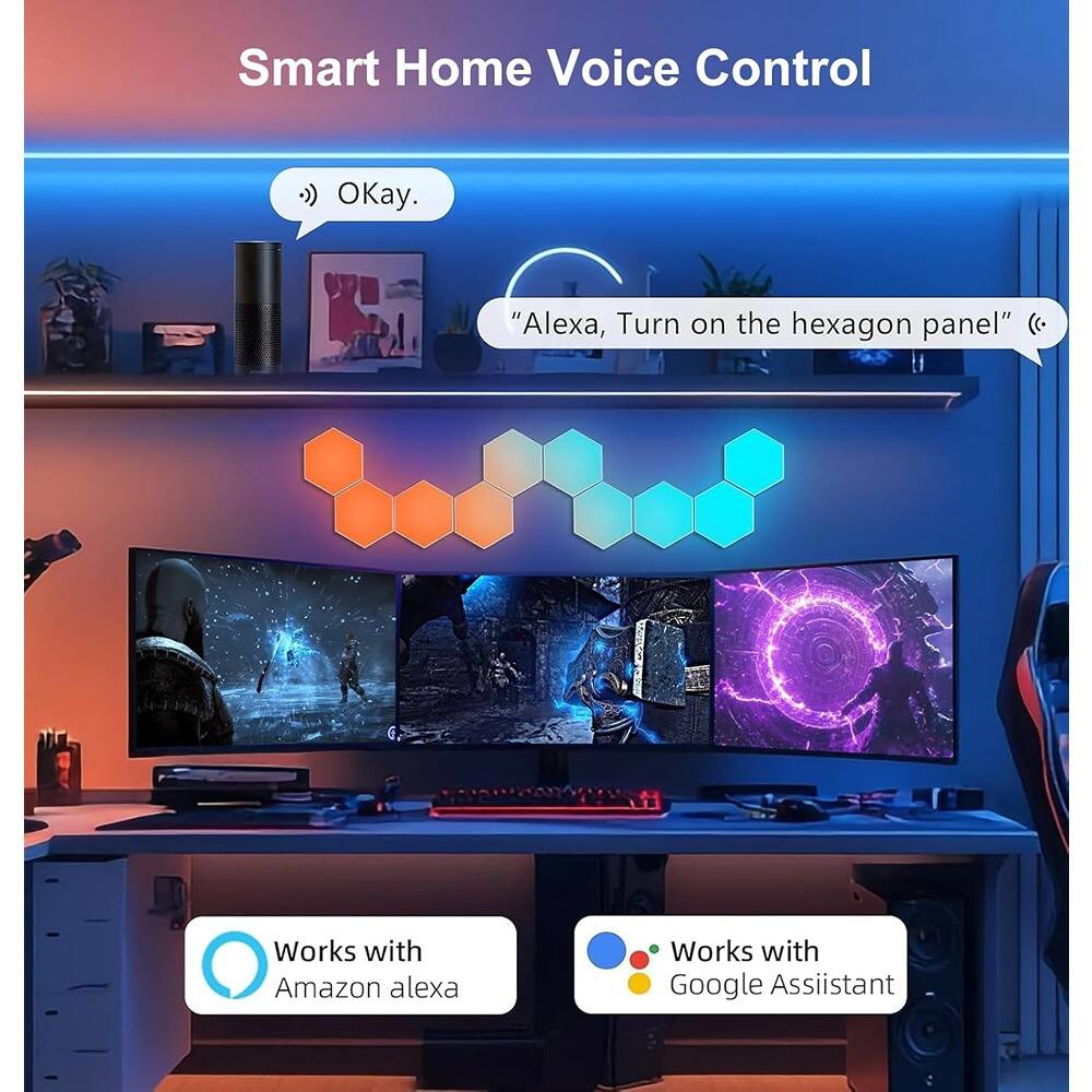Schertz Hexagon LED Wall Lights for Gaming Setup, Smart RGB Lights with ...