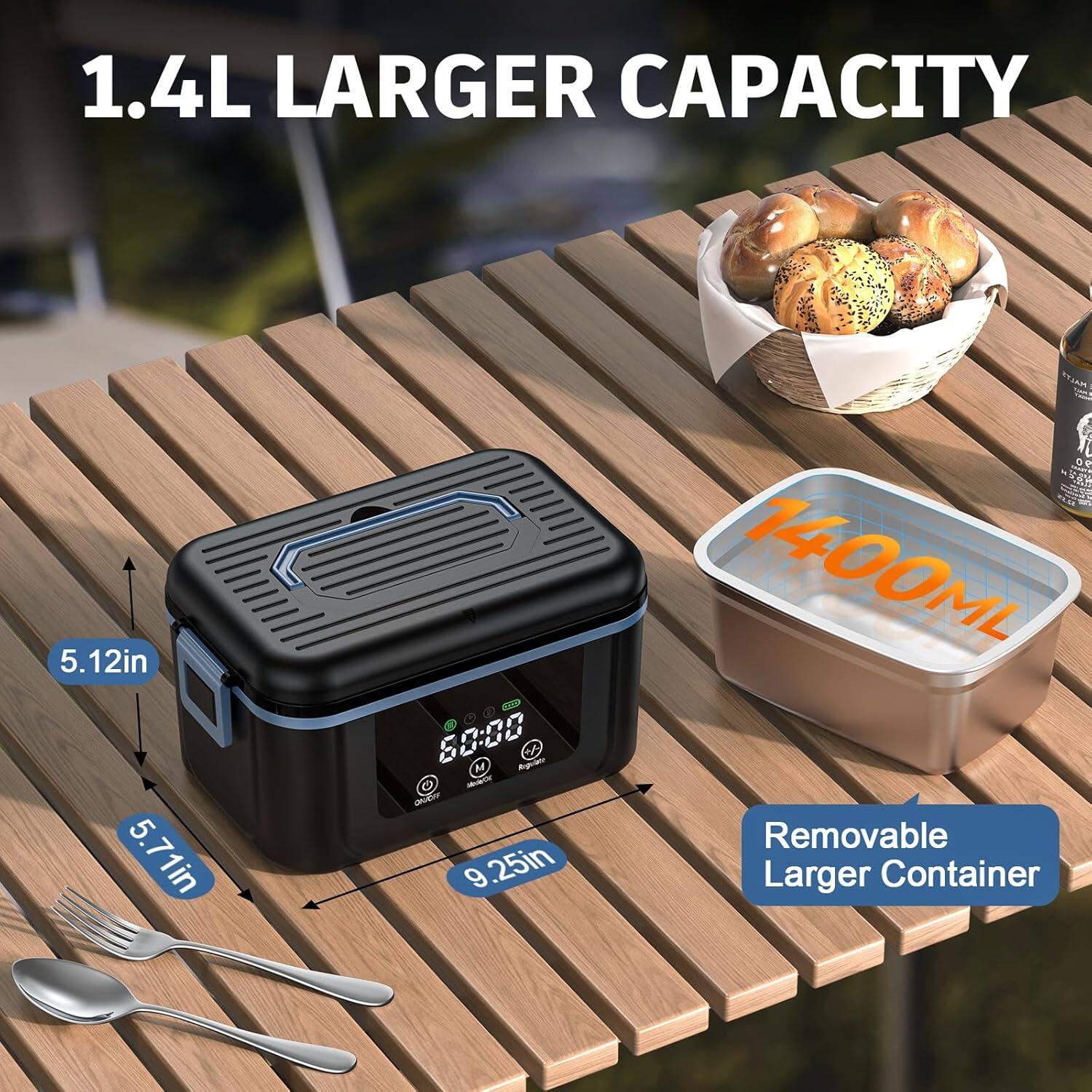 RTMB Cordless Electric Lunch Box 1.4L, Self Heating & Rechargeable ...