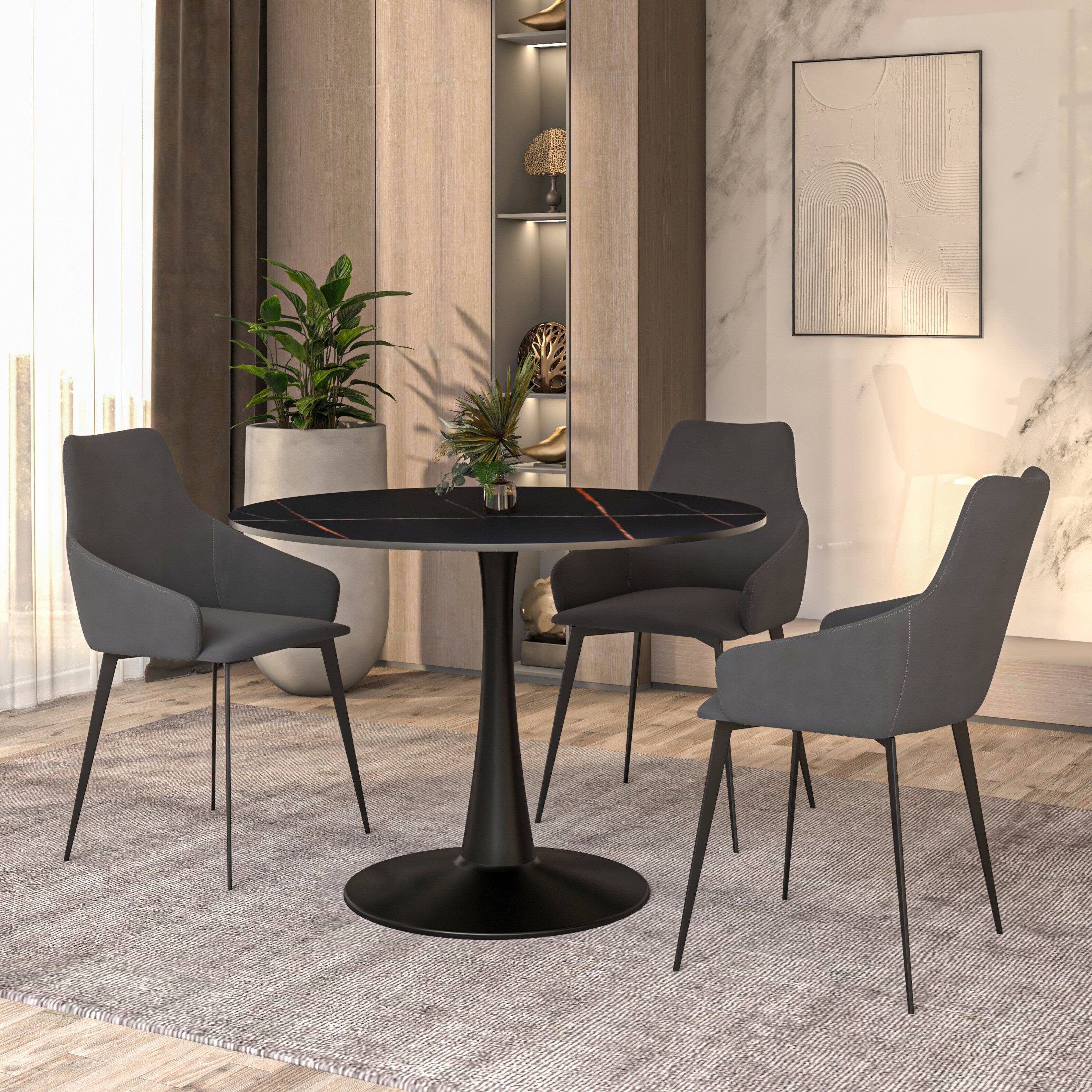 LeisureMod Bristol 40" Minimalist Round Pedestal Dining Table Space ...