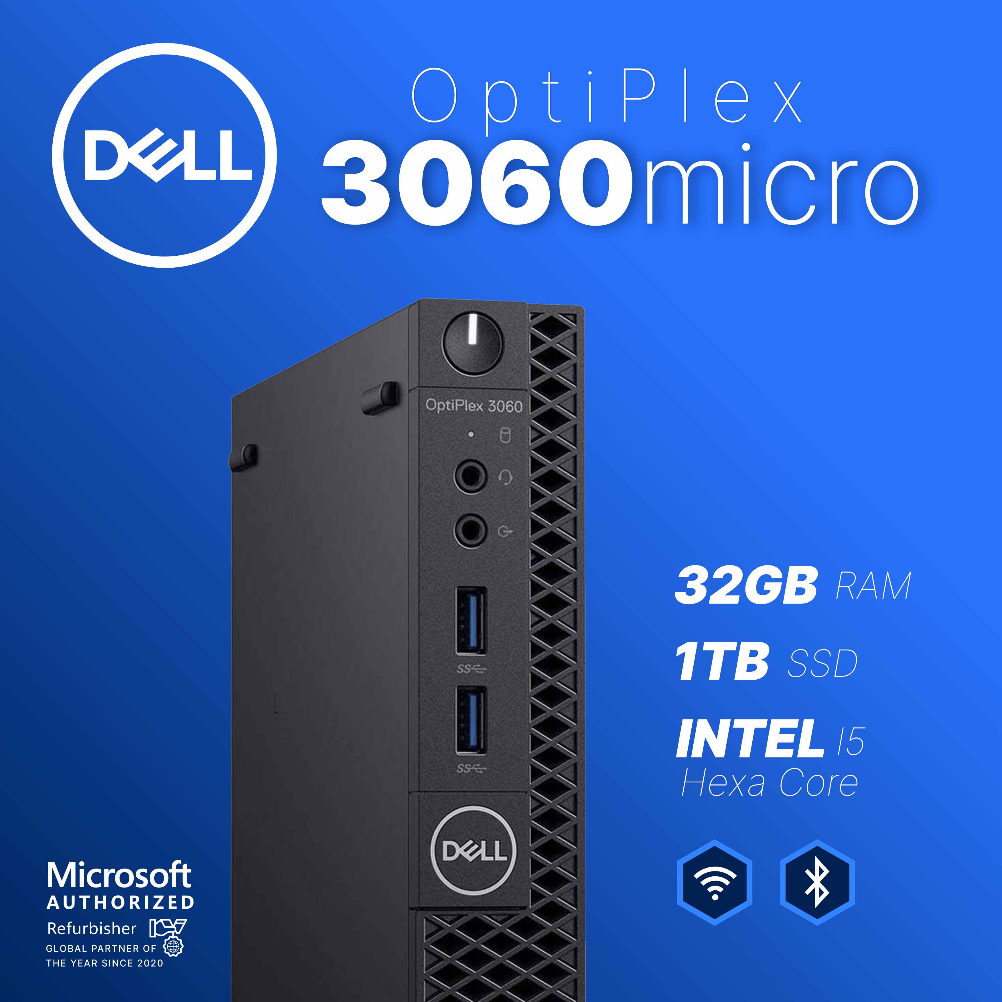Dell Refurbished Excellent Optiplex 3060 Micro Computer Hexa Intel i5 (2.1) 32GB RAM 1TB SSD ...