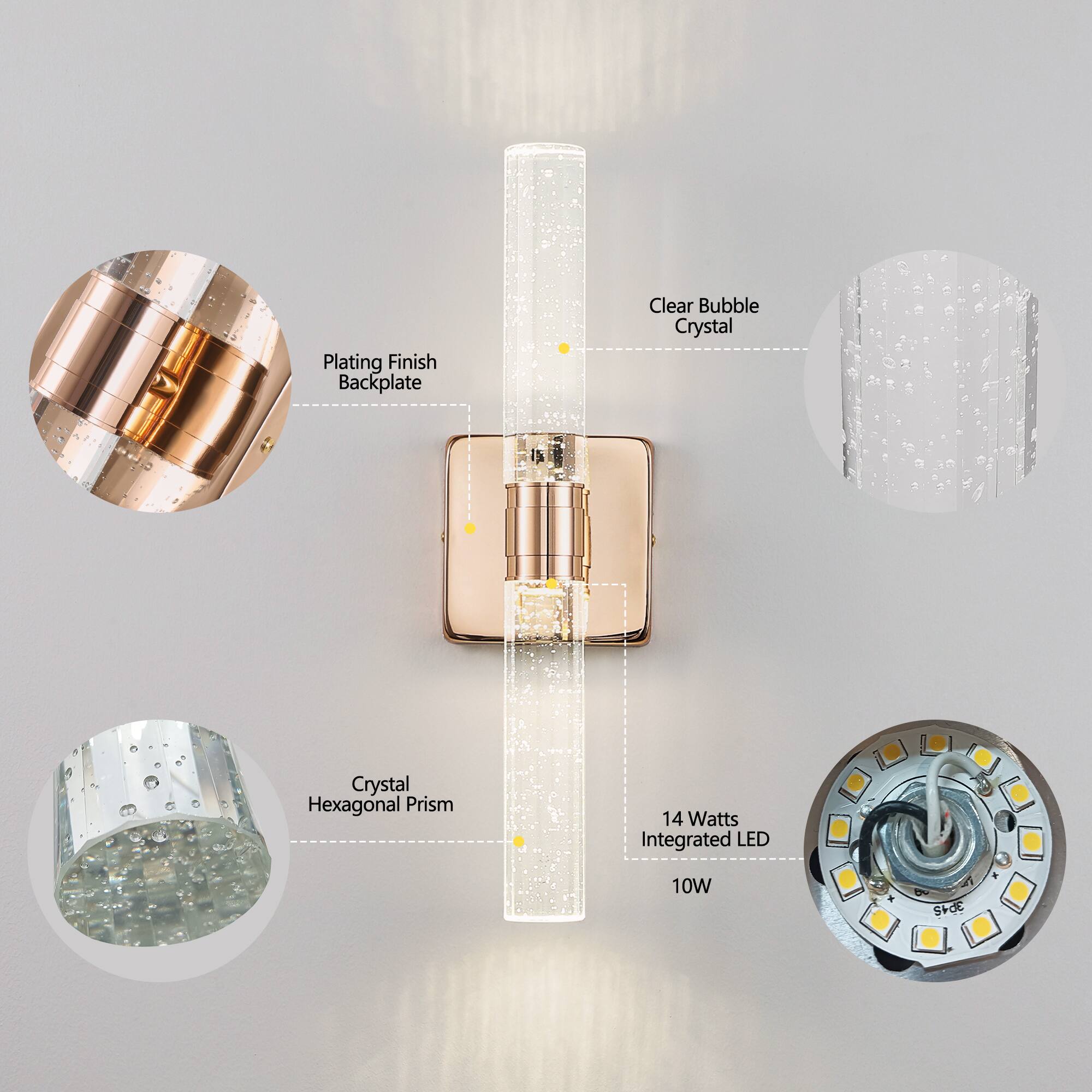 APRILSOUL Contemporary Crystal Wall Light Gold Plating Finish with ...