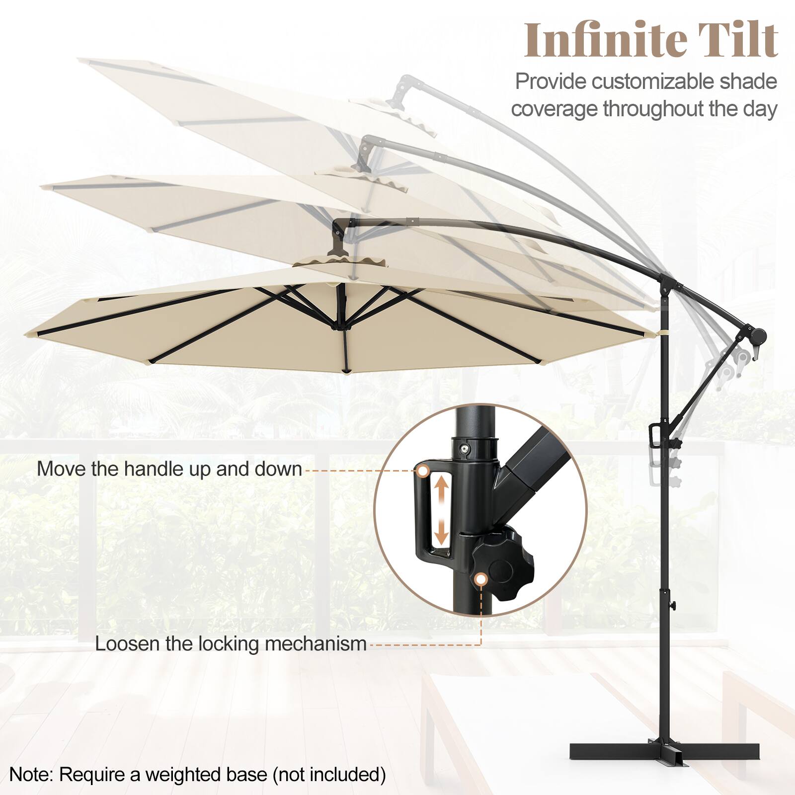 Gymax 10 FT Patio Offset Umbrella w/ X shaped Base Infinite Tile & 360 ...