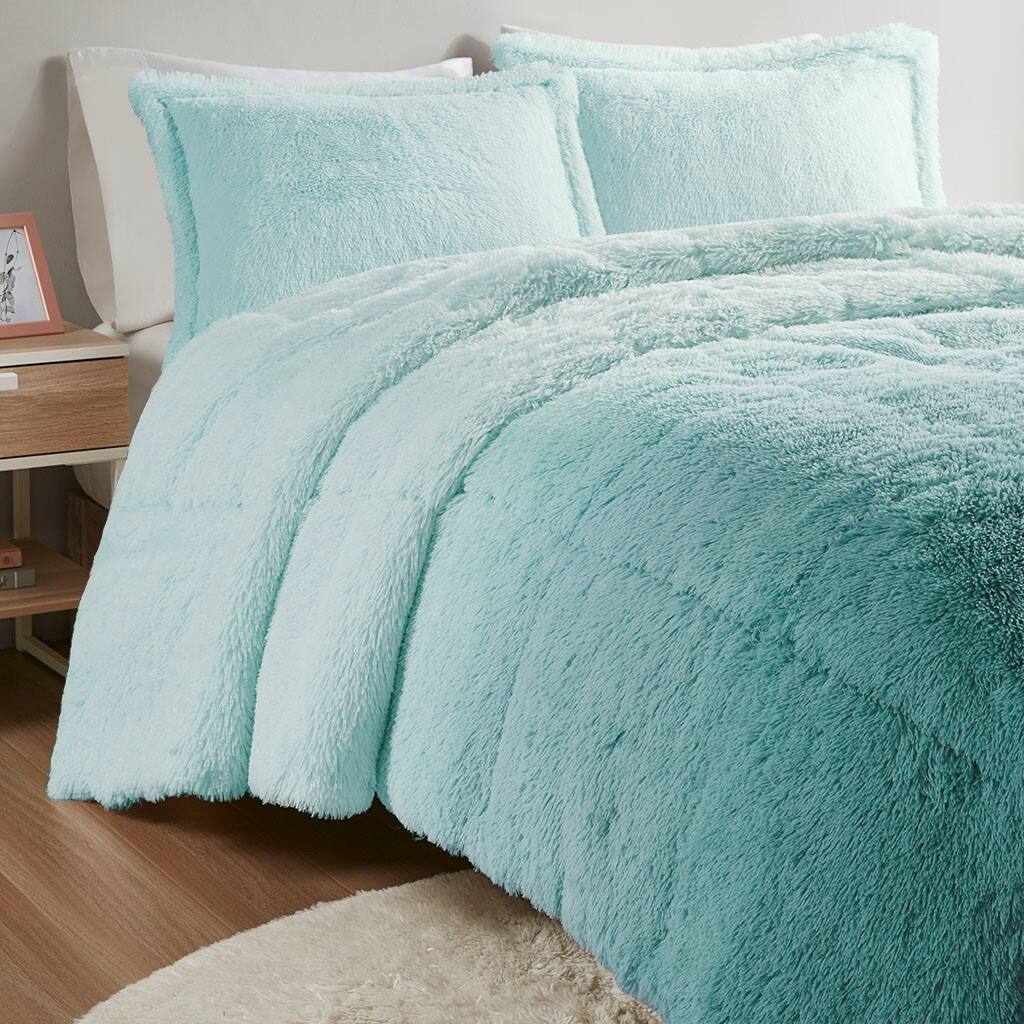 Gracie Mills Ethel Faux Fur Ombre Shag Comforter Set Aqua 9412-01DI ...