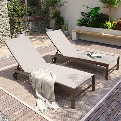 Crestlive Products Set of 2 Steel Frame Adjustbale Chaise Lounge Chair ...