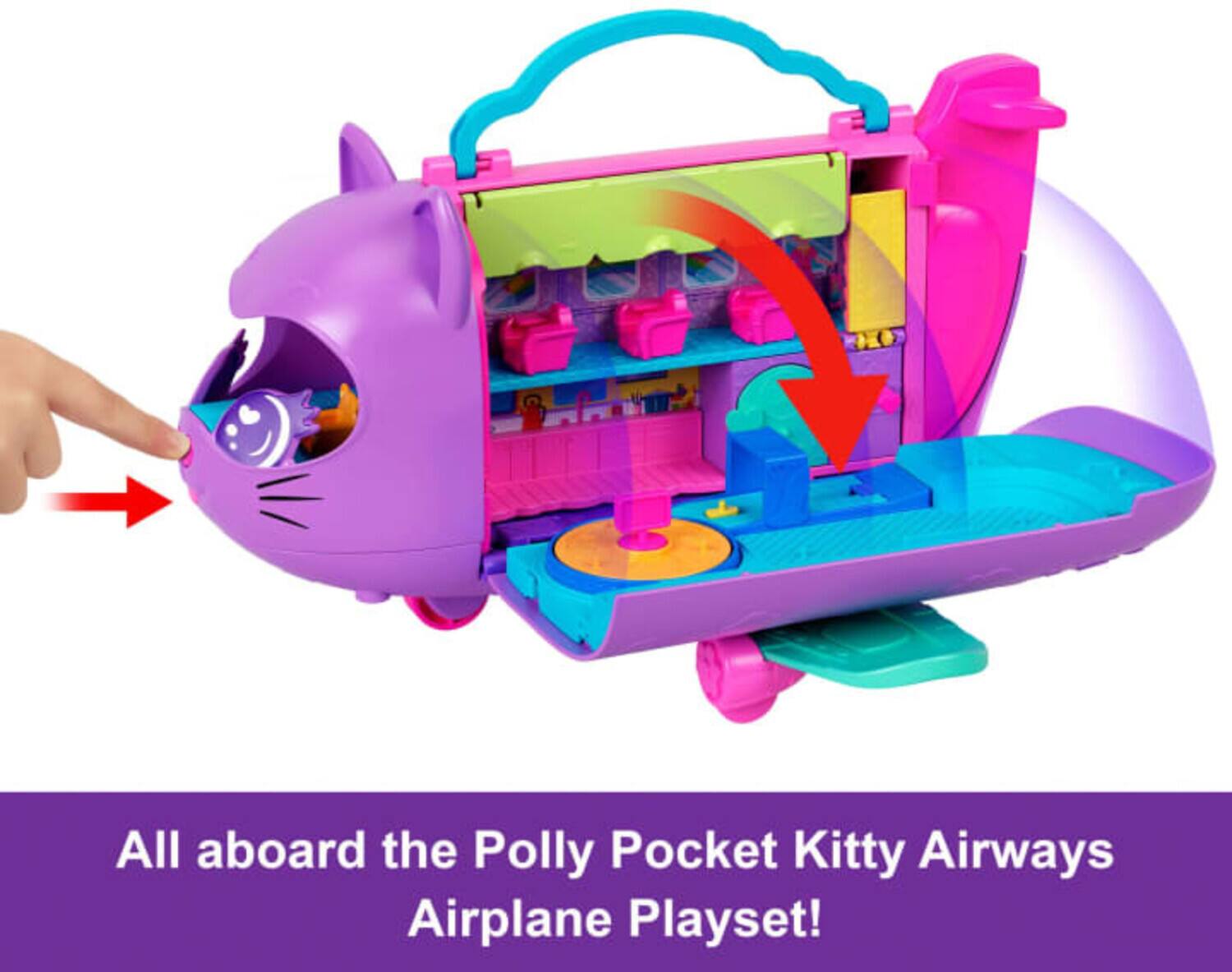 Mattel Polly Pocket Kitty Airways Airplane Playset with 2 Micro Dolls ...