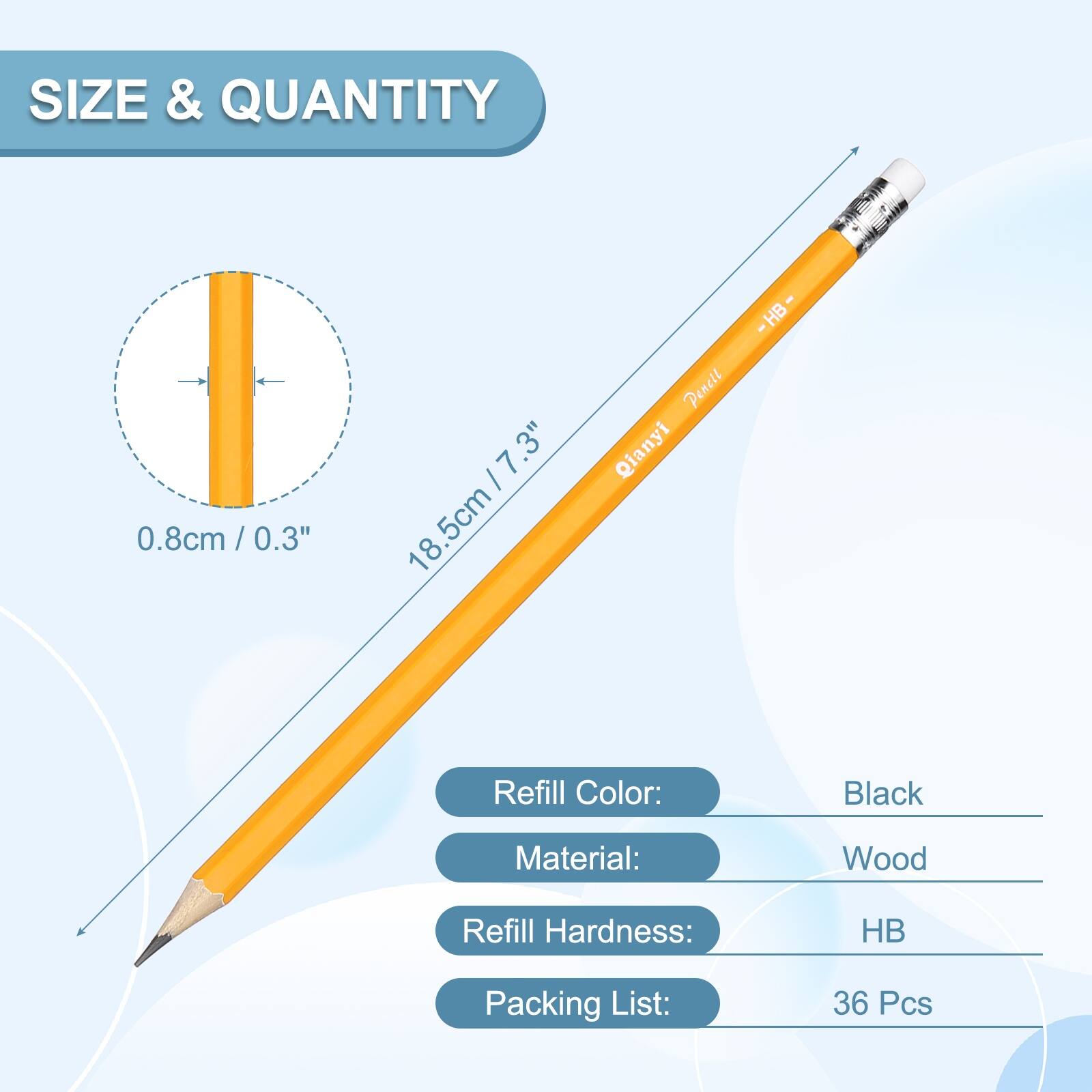 Unique Bargains 36pcs HB Pencils, Pre Sharpened Hexagonal Wooden ...