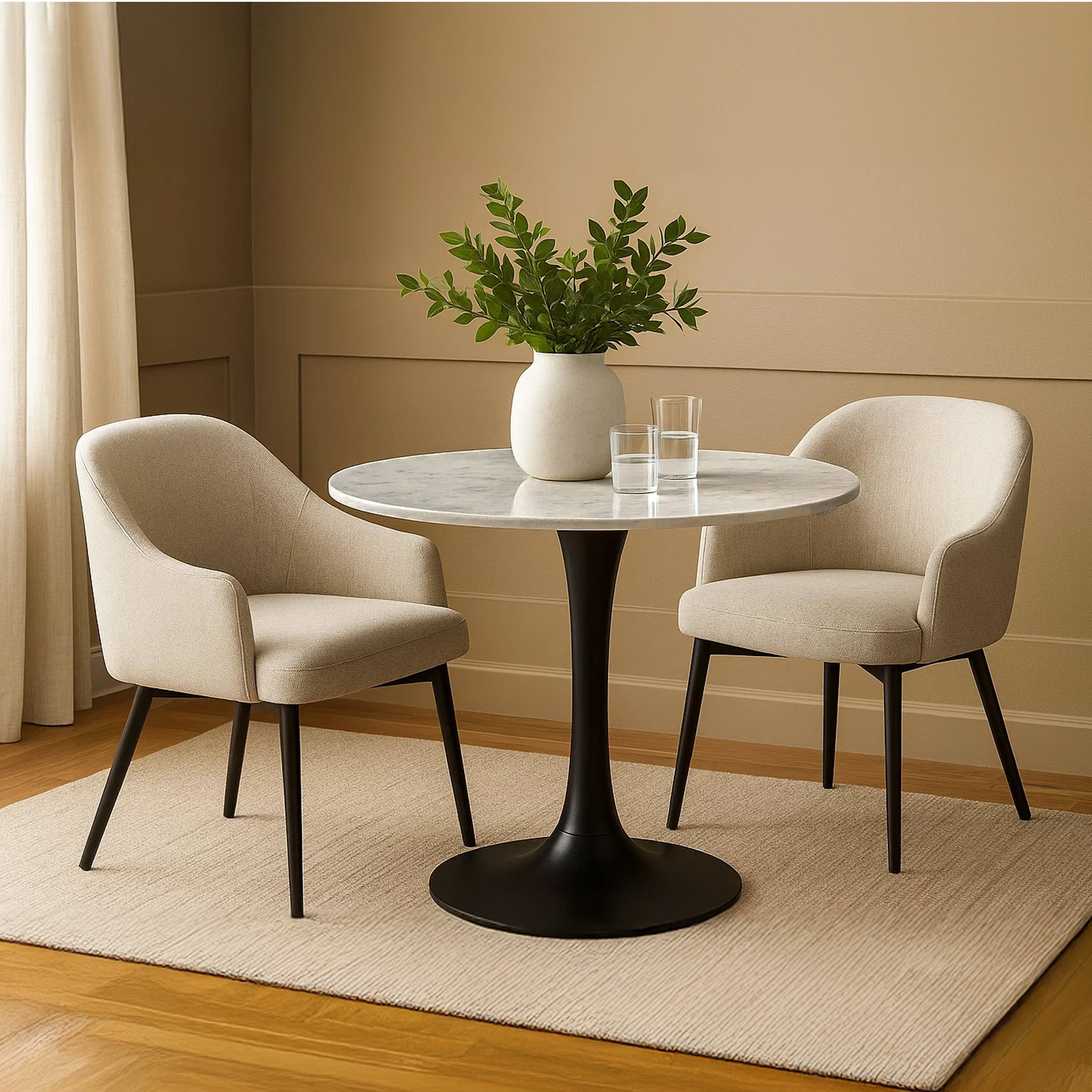 Manhattan Lane Mara Dining Table | 30 Inch Round White Genuine Marble ...