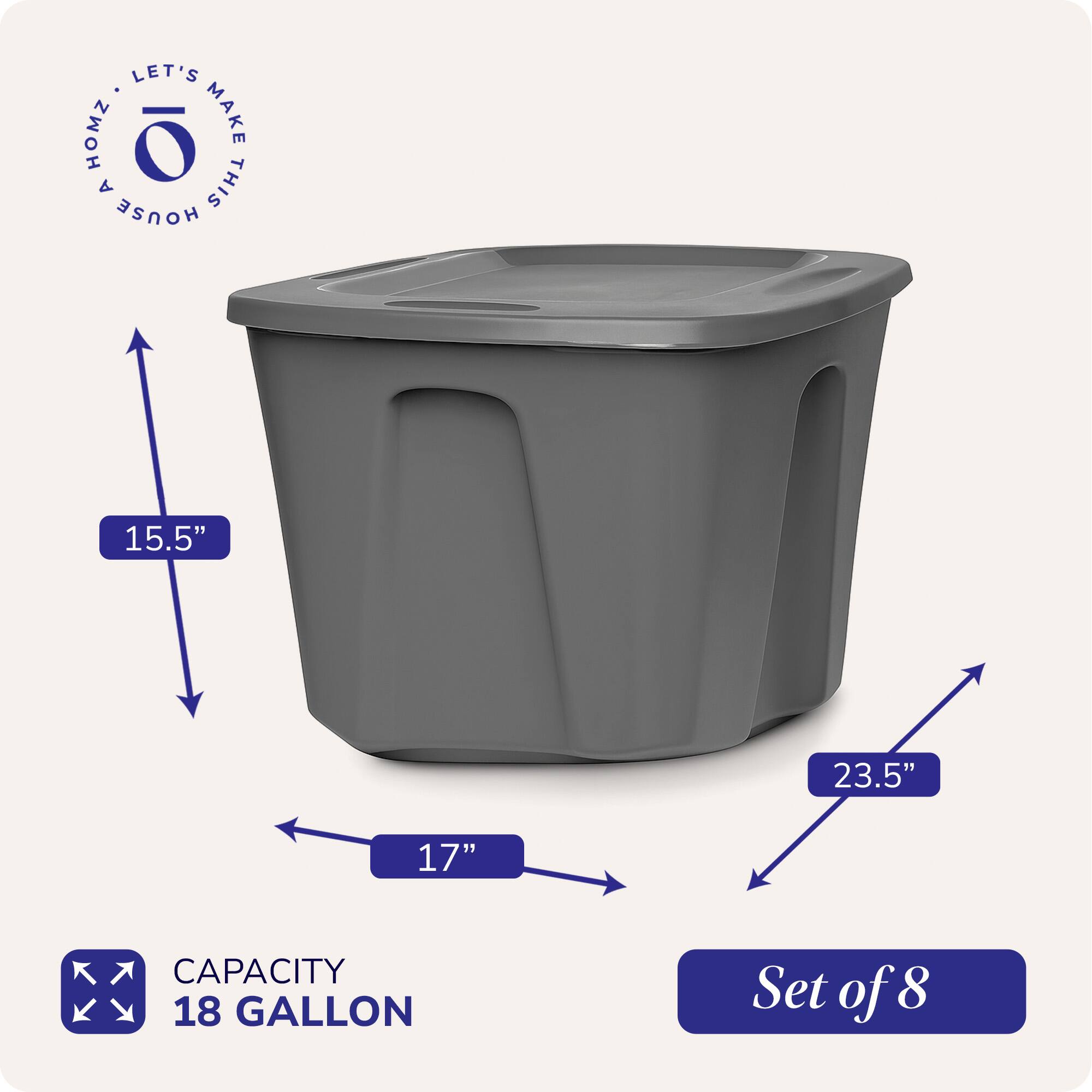 Homz 18 Gallon Stackable Plastic Storage Tote Container with Snap On ...