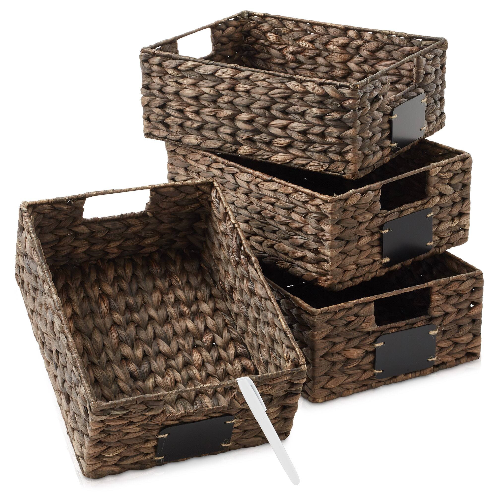 Casafield Water Hyacinth Pantry Storage Basket Organizer Bins Espresso ...