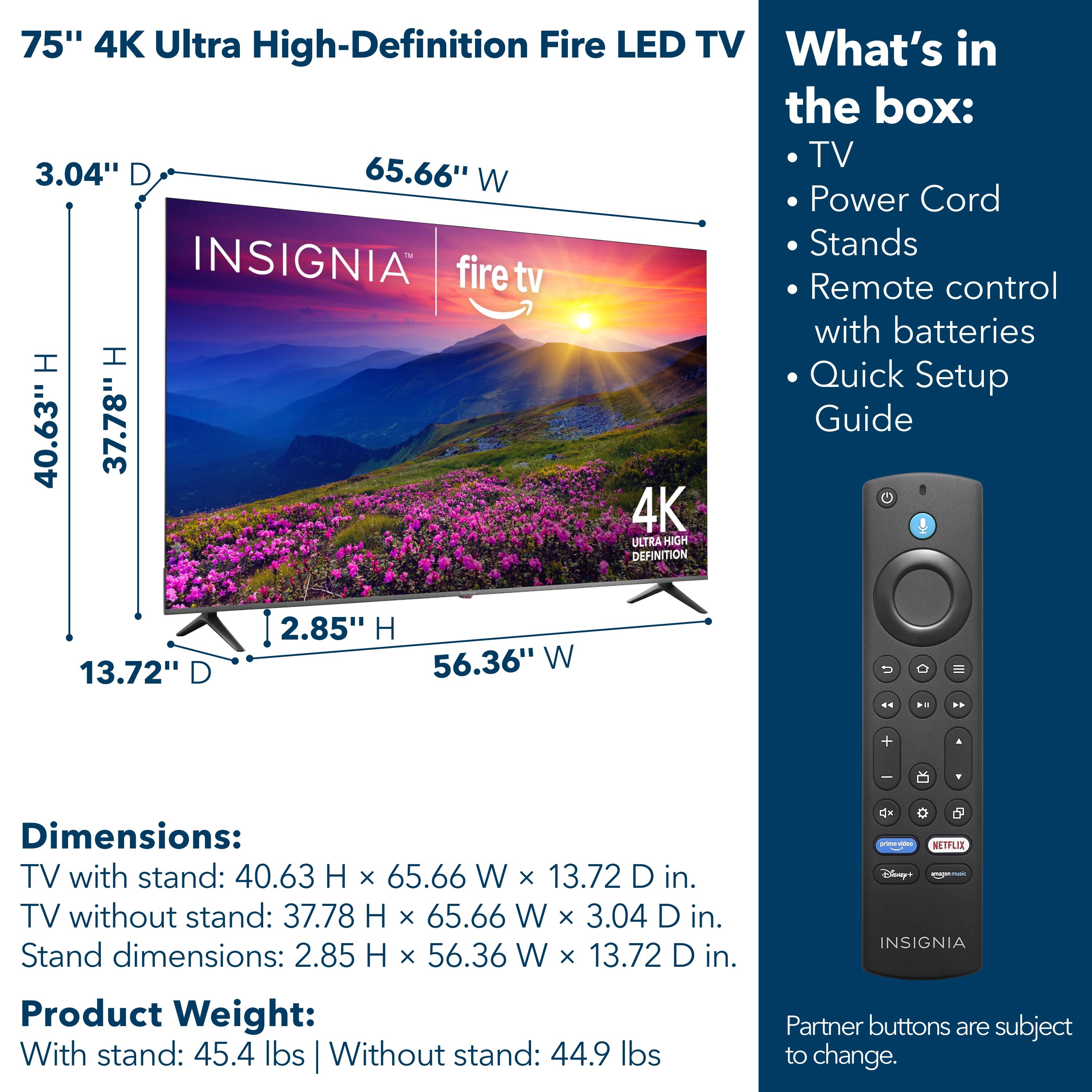 Insignia™ 75 inch Class F50 Series LED 2160p 4K UHD Smart Fire TV NS ...