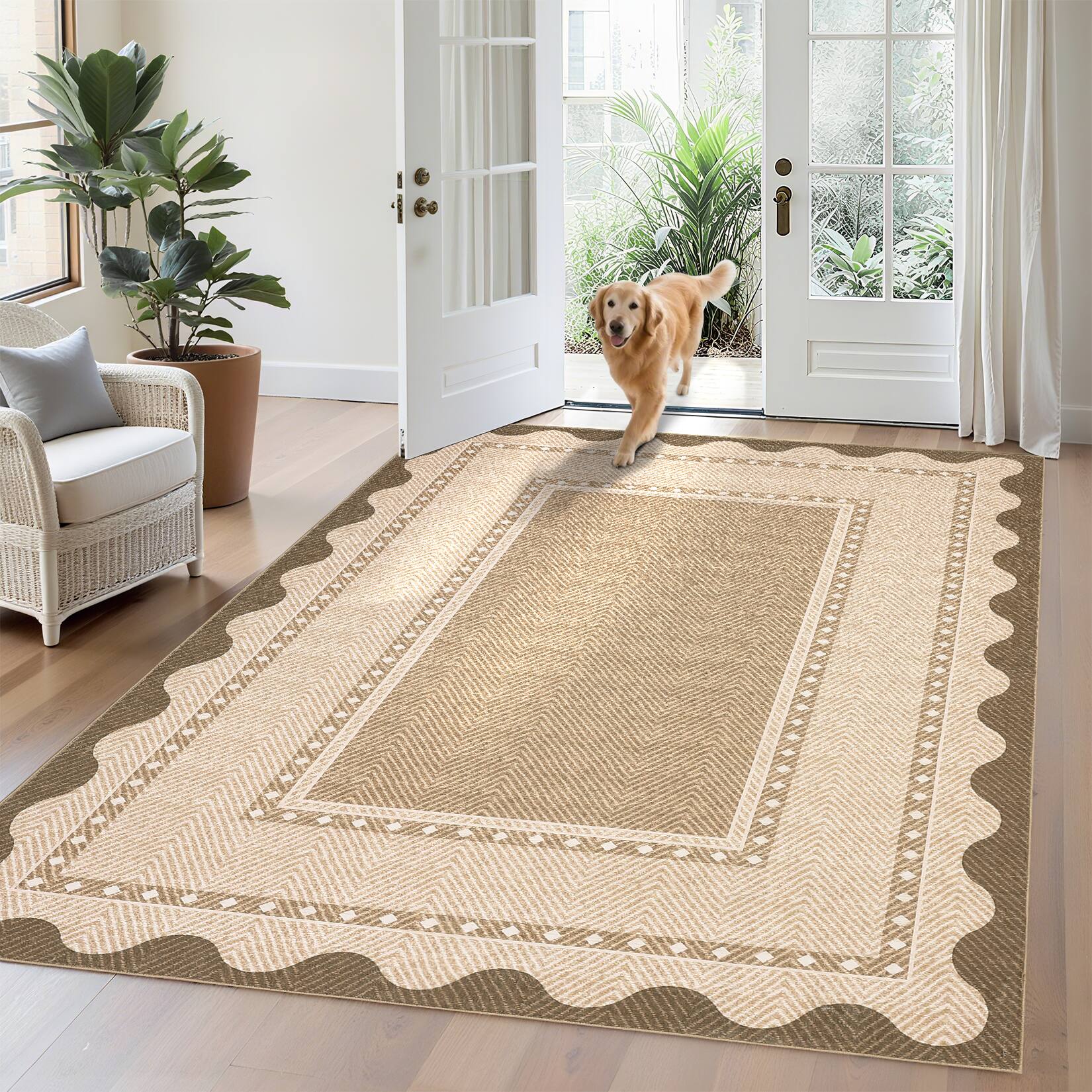 GARVEE Modern Textured Border Area Rug Minimalist Low Pile Non Slip ...