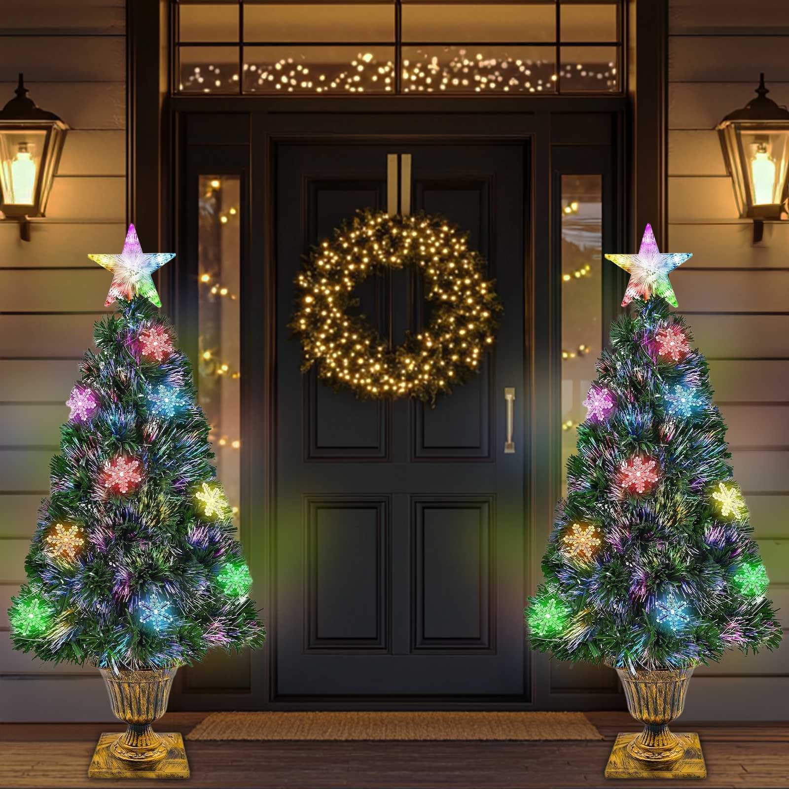 TECH SAFARI Fiber Optic Christmas Trees Prelit Mini Tree With Mixed Rgb ...