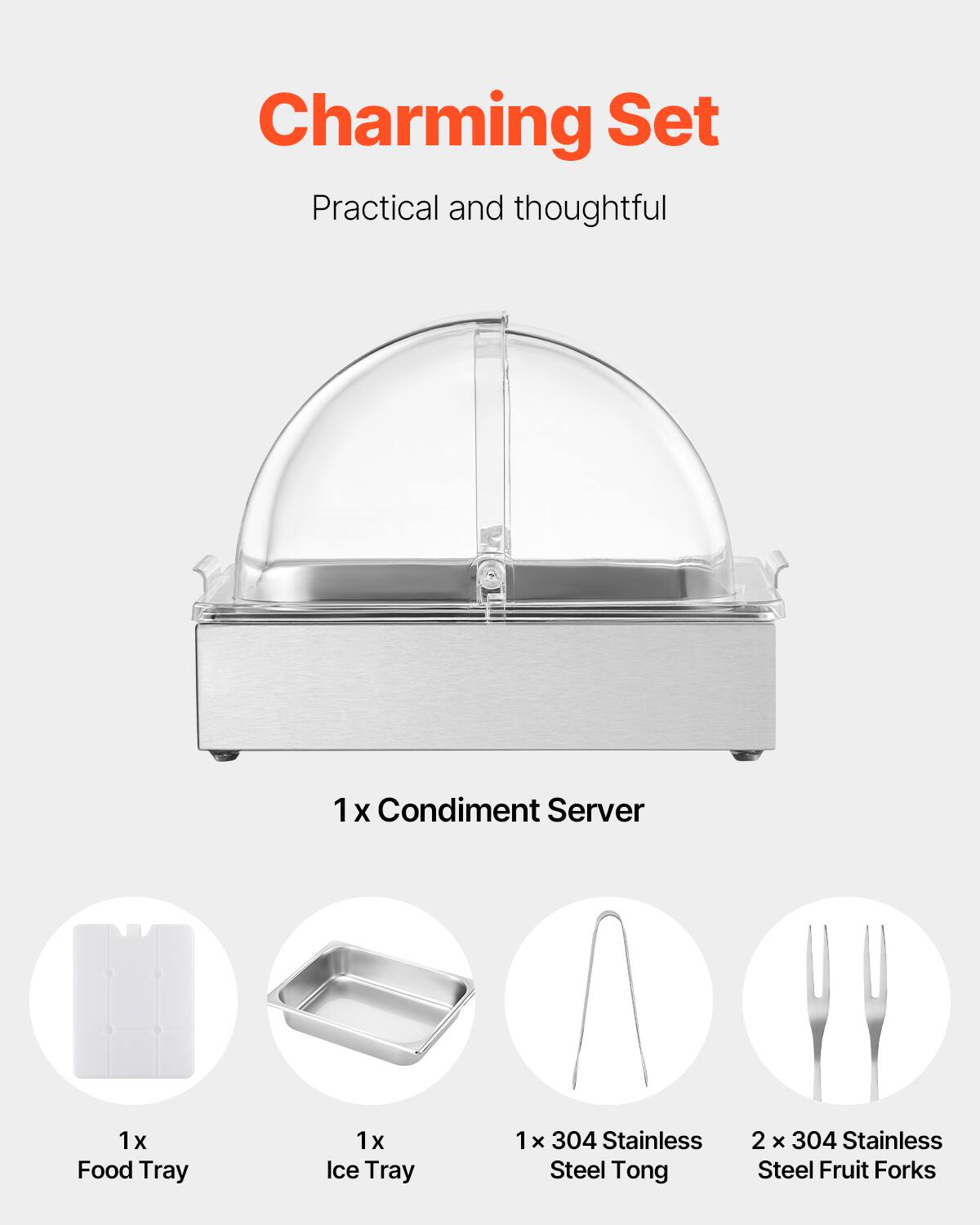 VEVOR Countertop Food Serving Display Container, 1 x 1/2 Pan Stainless ...