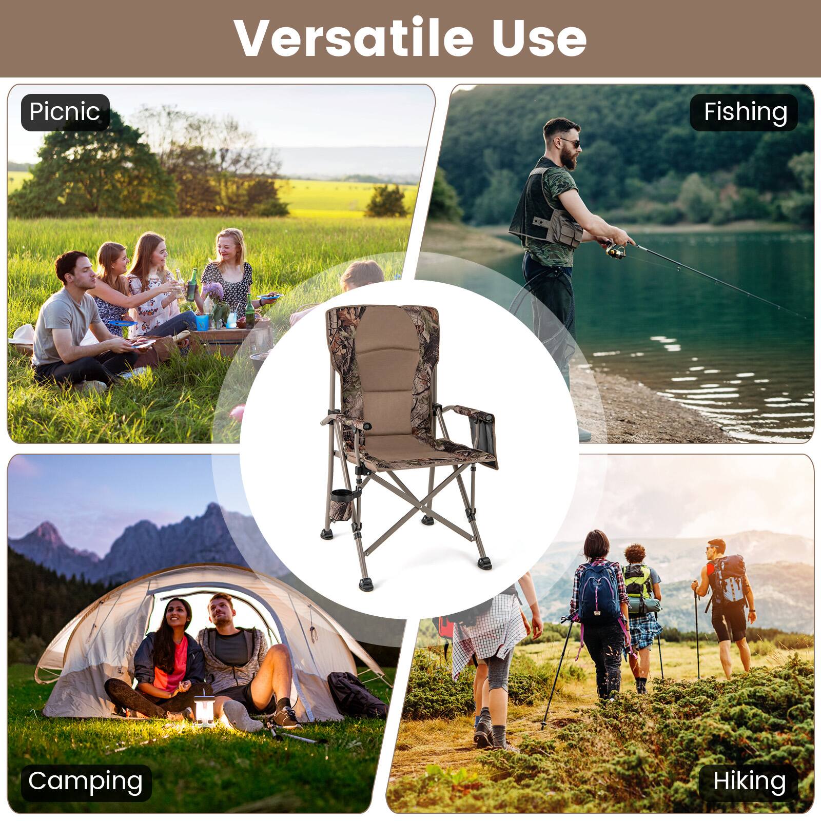 Gymax Portable Folding Arm Chair Heavy Duty 400 lbs with Cup Holder for ...