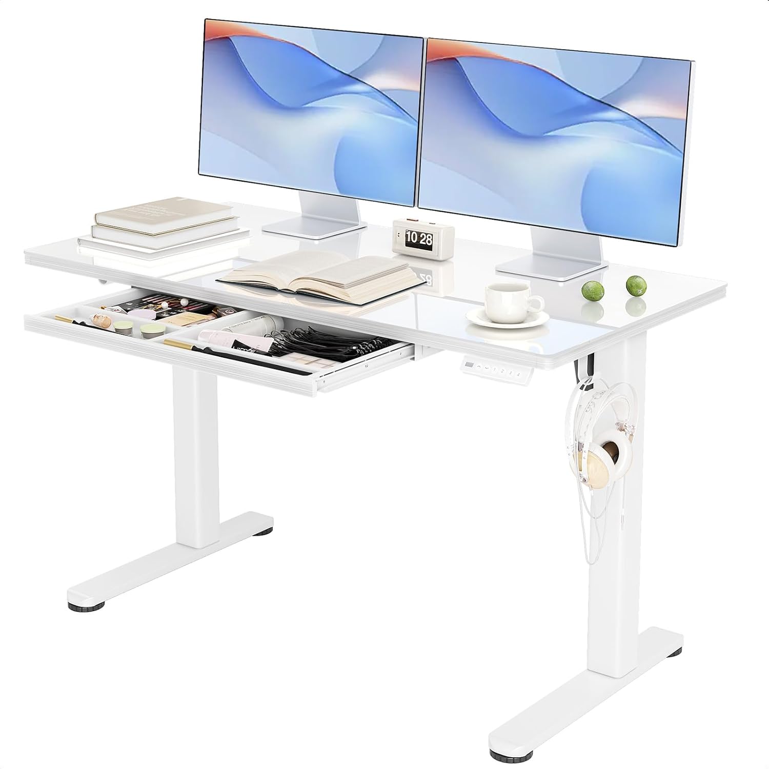 Inch Zell Electronics - 48x24 Glass Electric Standing Desk with Drawers ...