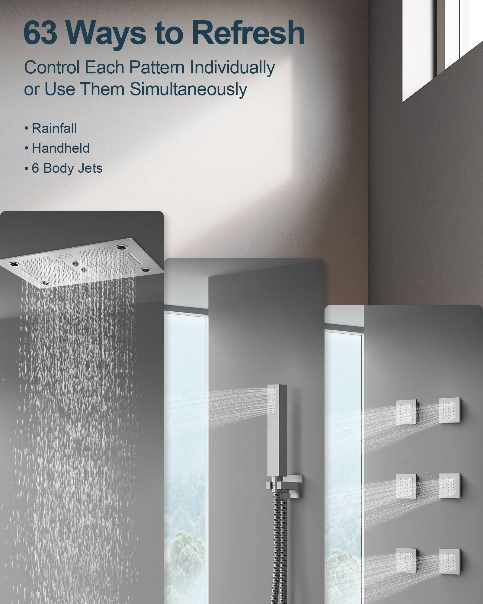 GRANDJOY 28 Inch 6 Function LED Thermostatic Luxury Shower System with ...