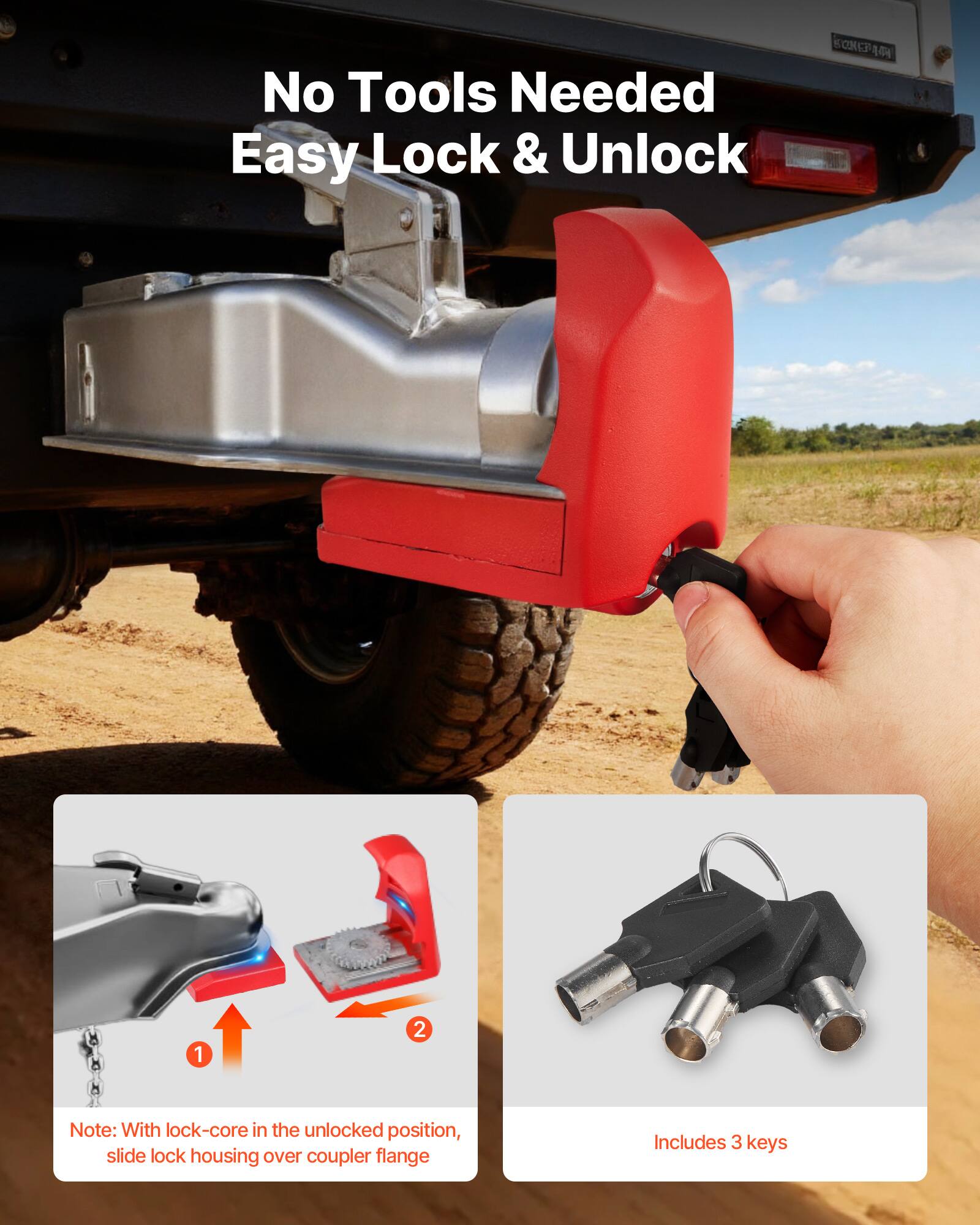 VEVOR Trailer Hitch Lock, Fits for 1 7/8 in, 2 in, 2 5/16 in Couplers ...