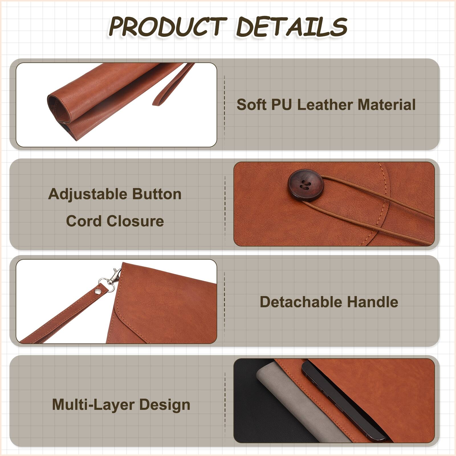PRODUCT DETAILS- Soft PU Leather Material- Adjustable Button Cord ...