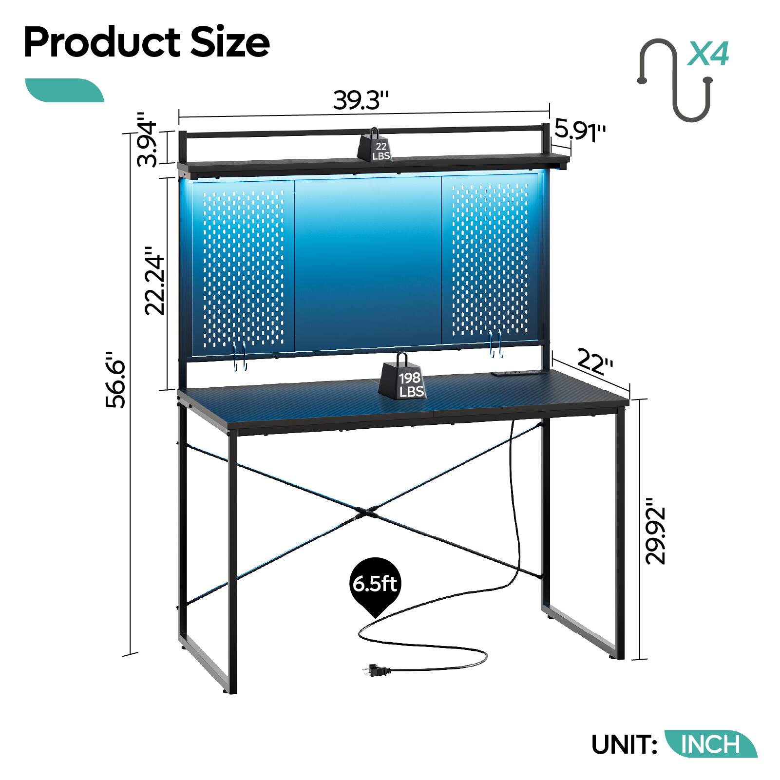 Bestier 34inch Computer Desk with Hutch and Pegboard Black USBBYCZ ...