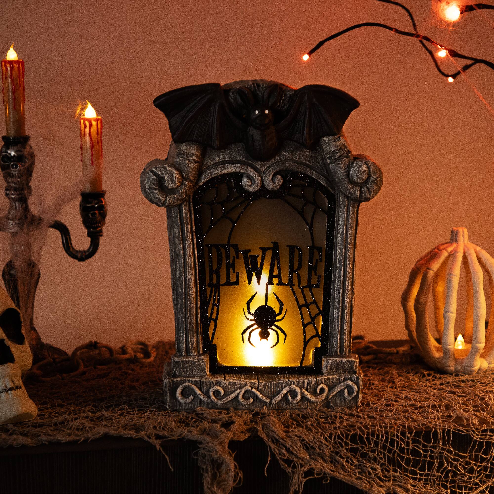Northlight Lighted Flickering Beware Gravestone Halloween Decoration 13 ...