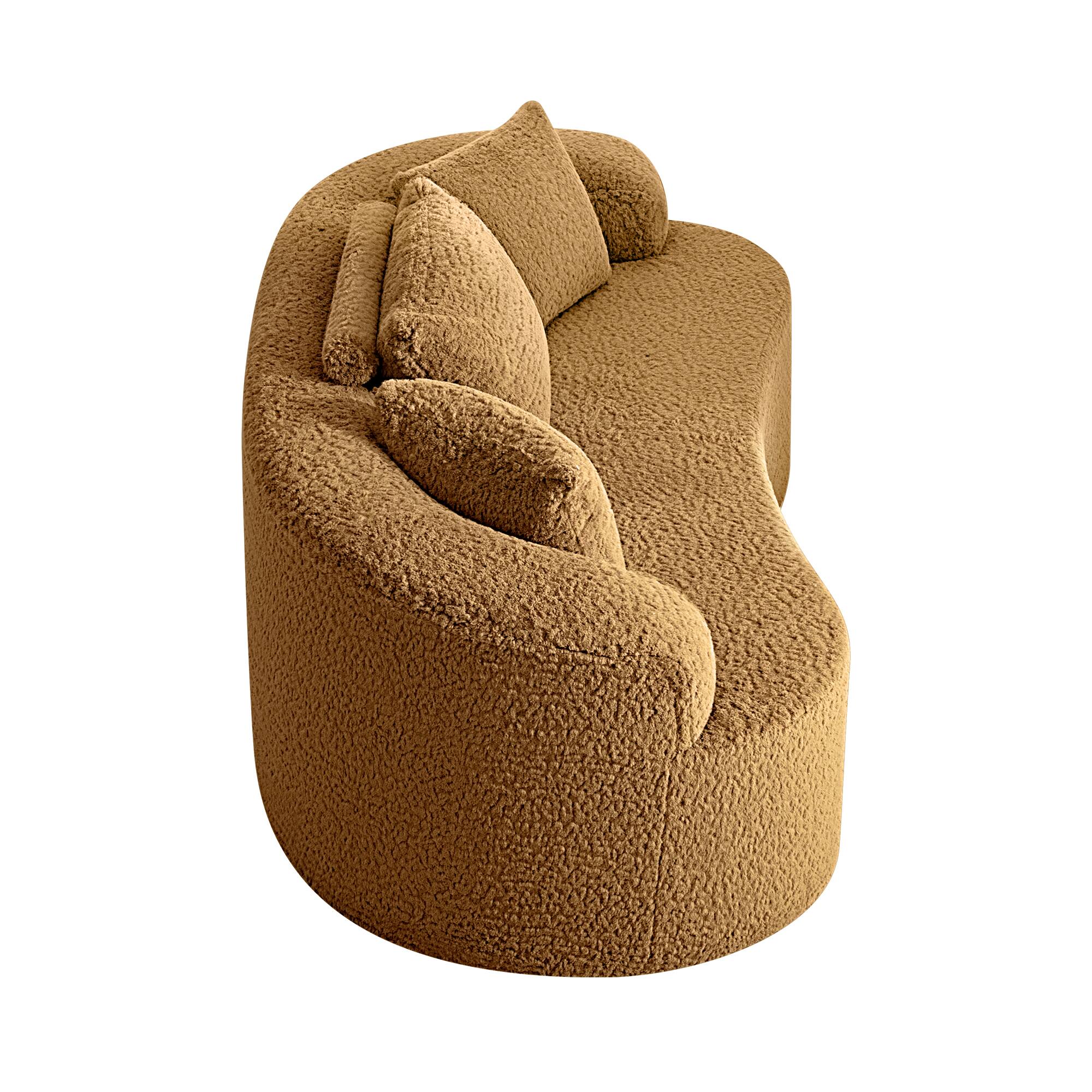 Brick Attic 65'' Luxury Modern Curved Sofa with 3 Pillows Teddy Fabric ...