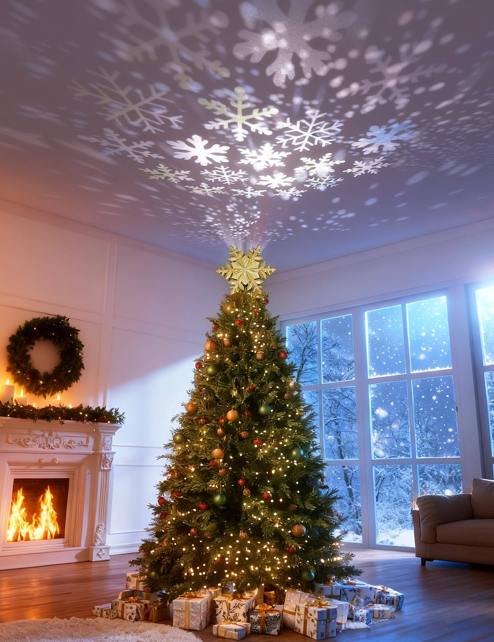 PARKER SLATER Christmas Tree Topper Lighted With Golden Snowflake ...