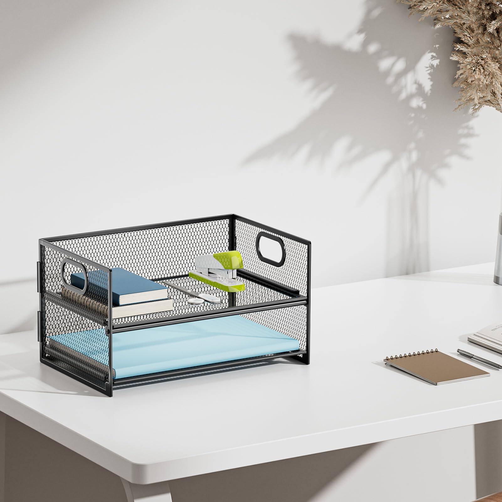 Dapper Styles 2 Tier Paper Organizer Letter Tray Mesh File With Handle ...