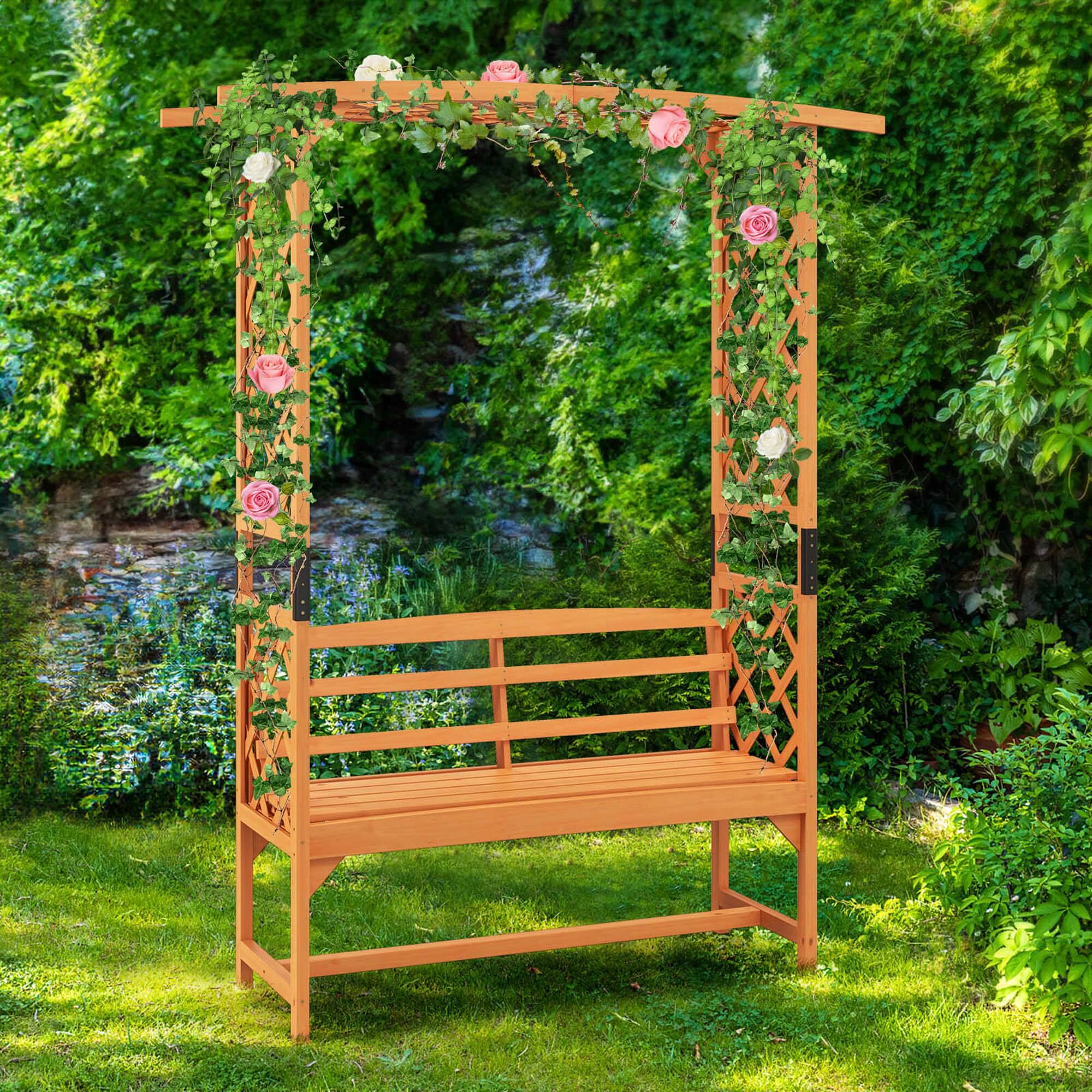 Costway 6.5 FT Tall Patio Garden Arbor with Pergola 2 Seat Bench ...