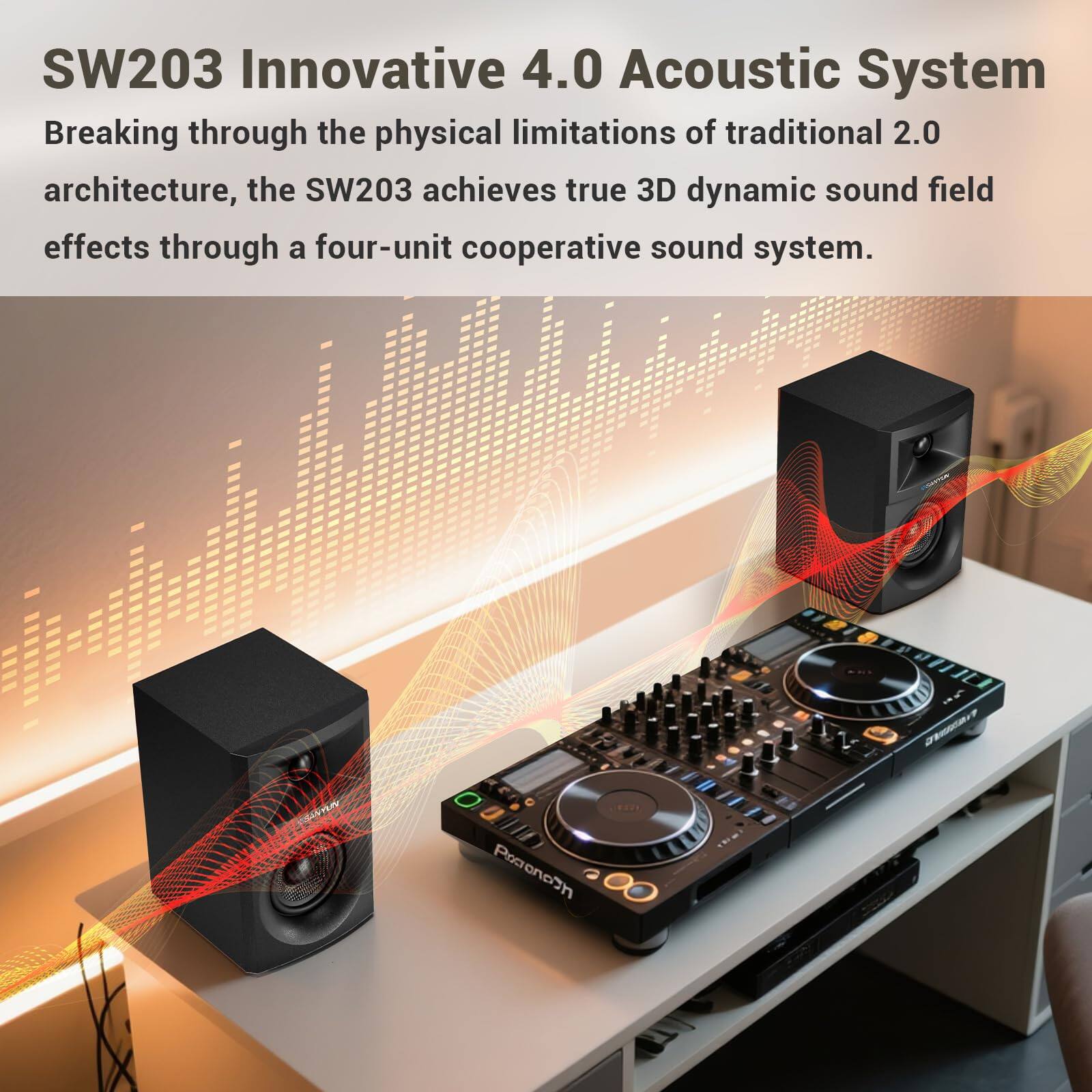 Cozy Serene Usb Sw203 4.0 Computer Speakers 60w 4 way Dsp Control 3d ...