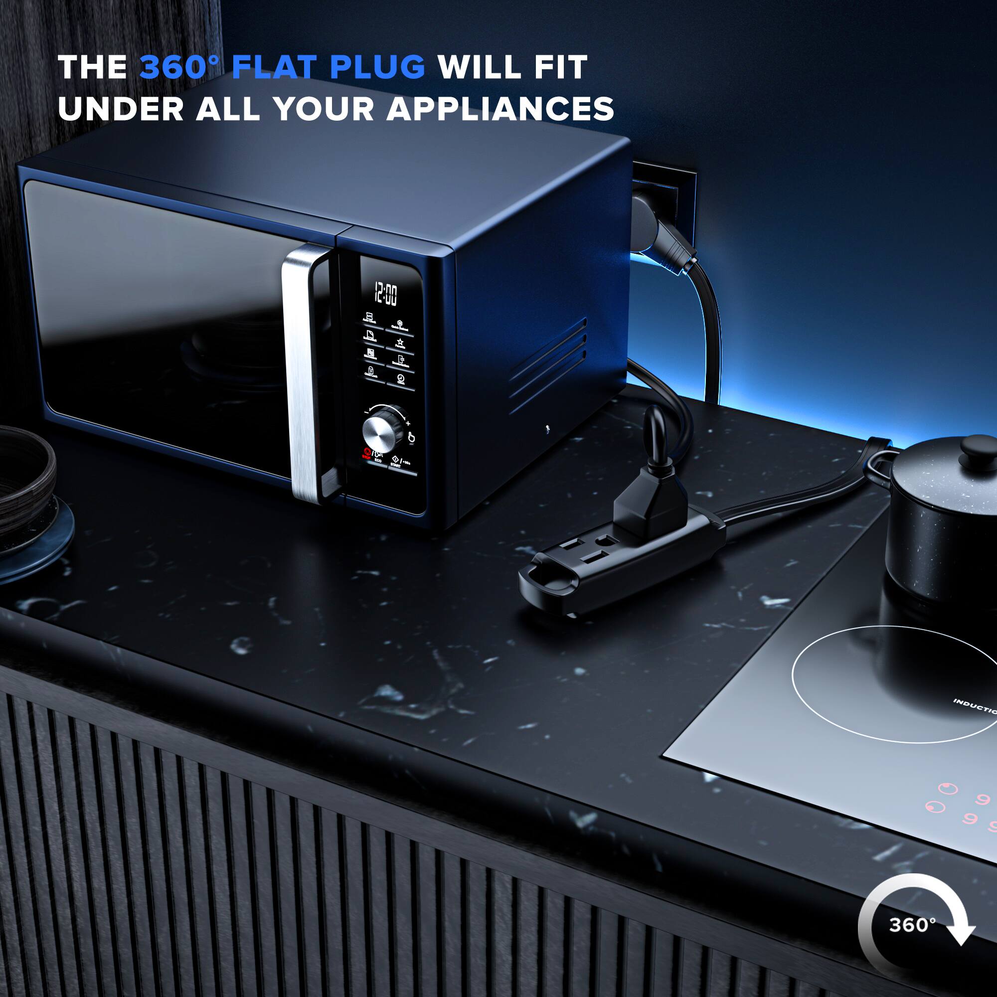 Maximm 360 Degree Rotating Flat Extension Cord 6 Ft Multi 3 Outlet Power Cord Grounded 16 AWG UL ...