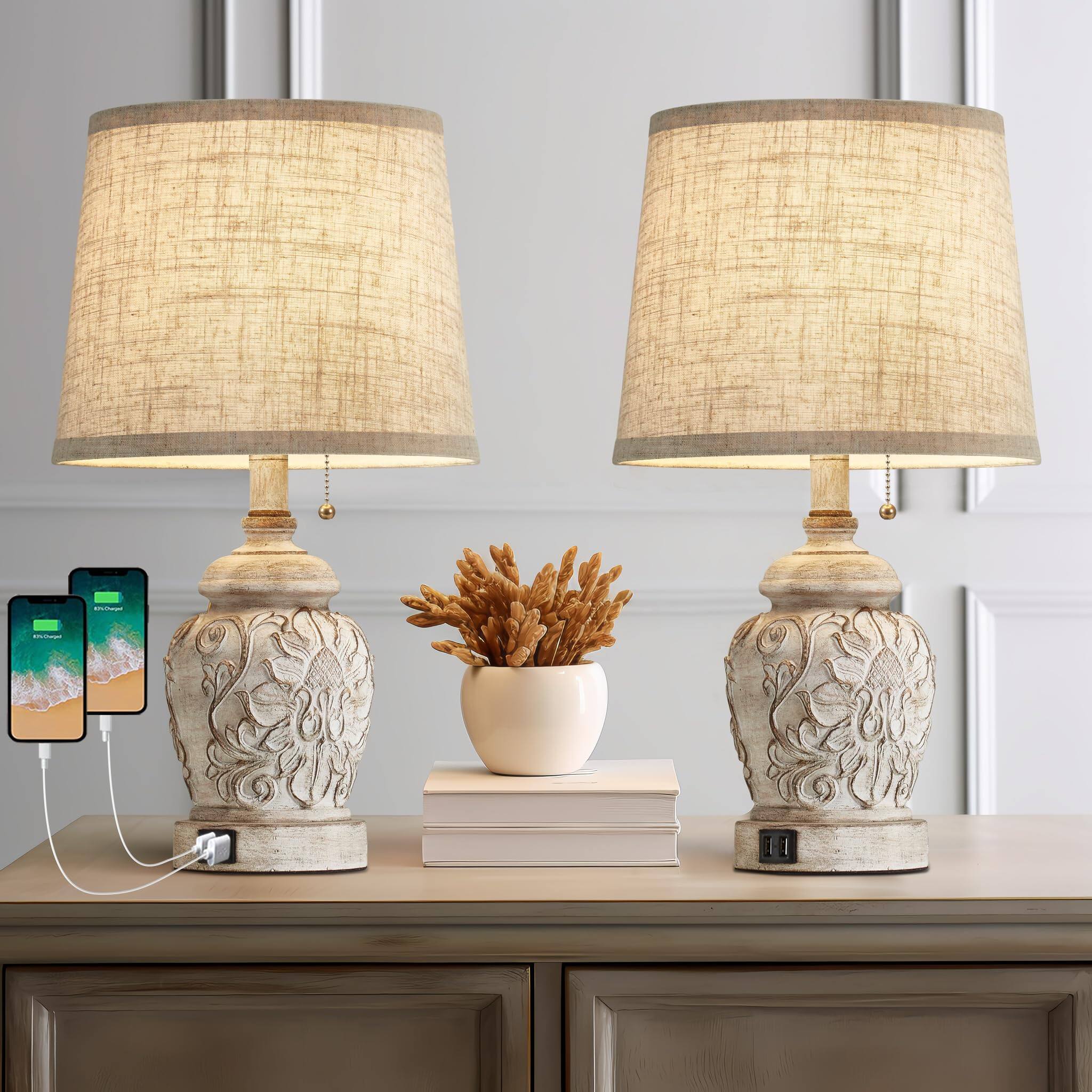 Cedar Assembly 19. Vintage Rustic Table Lamp Set Of 2 Farmhouse Lamps ...