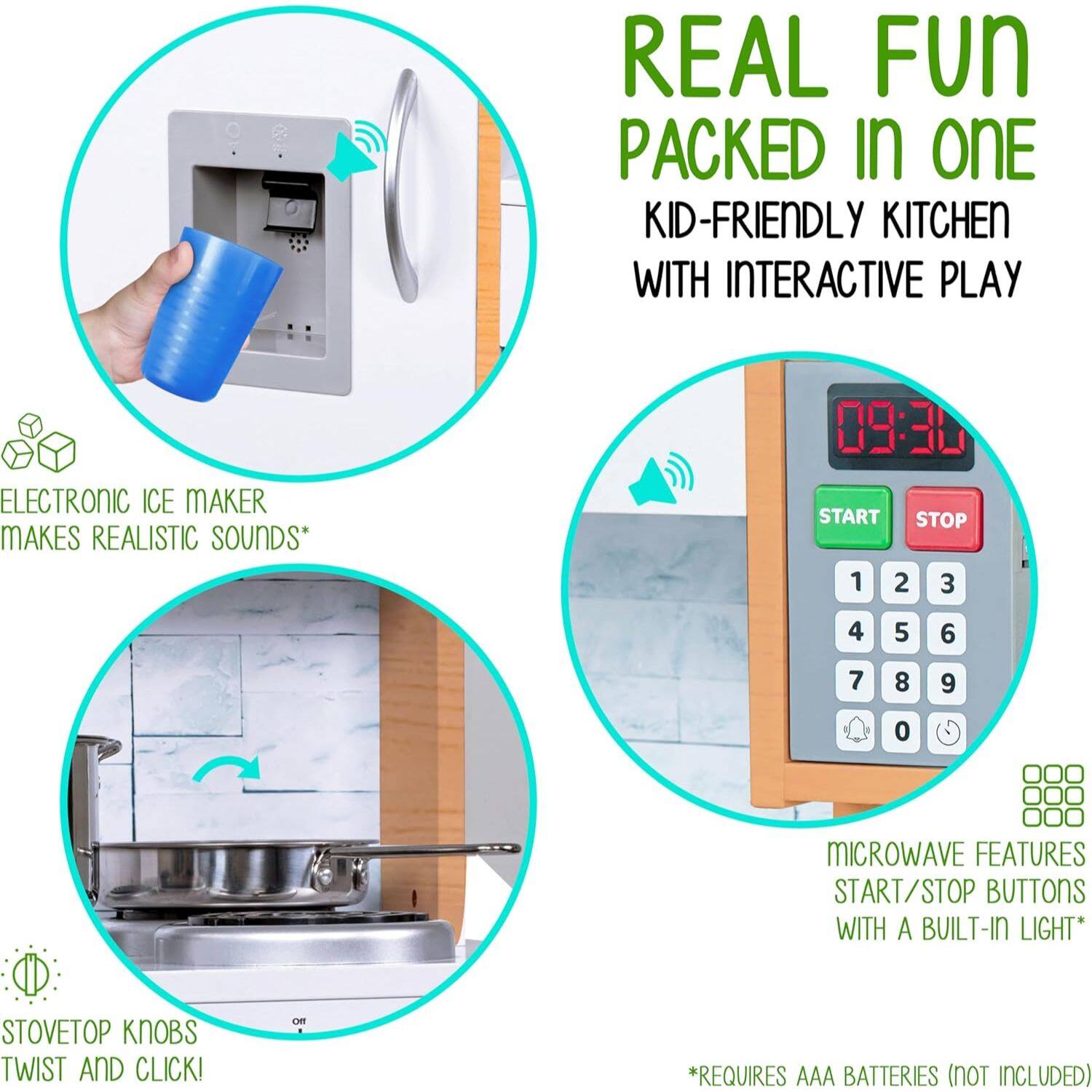 Lil' Jumbl Kids Kitchen Set, Wooden Pretend Play Kitchen with Sounds ...