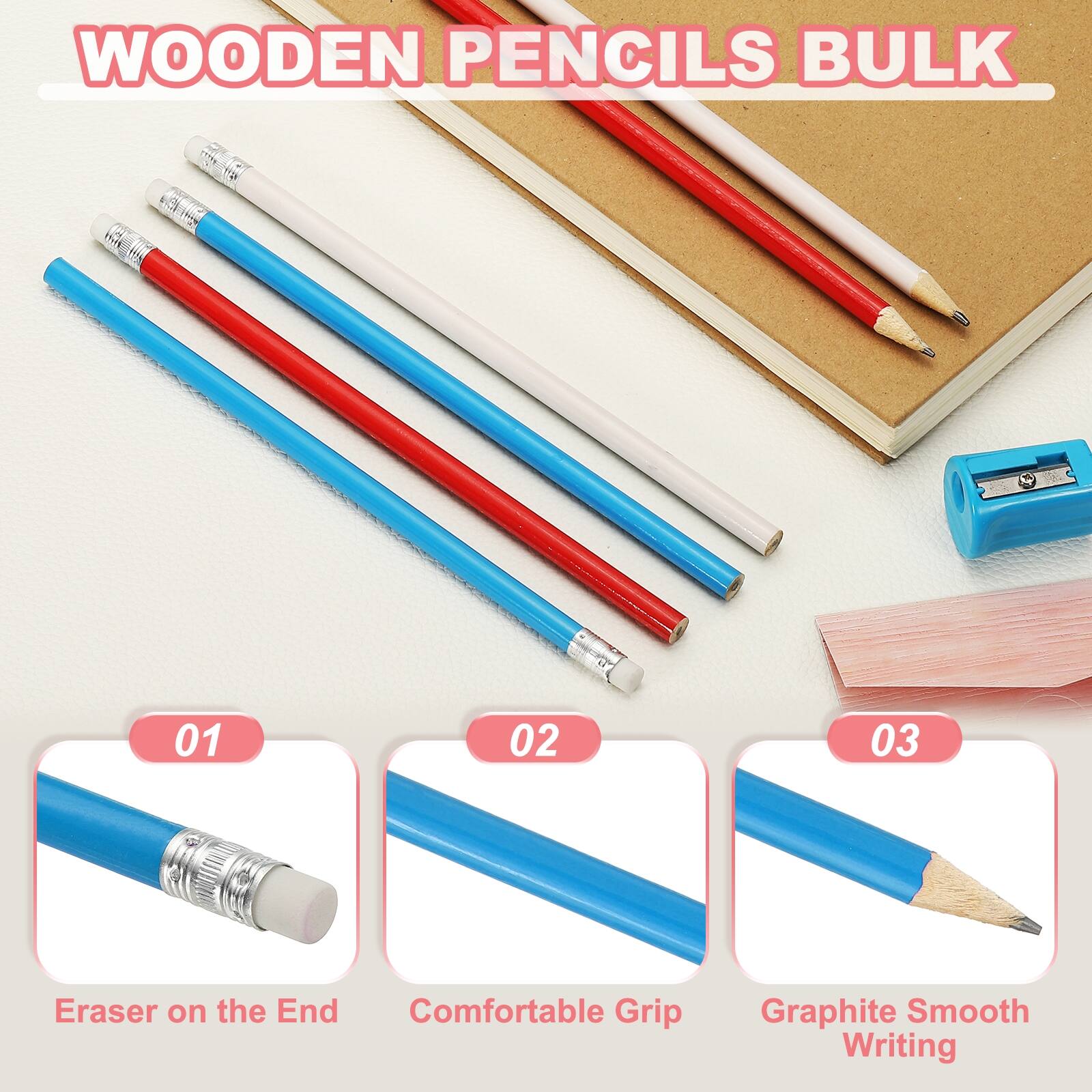 Unique Bargains Round Wooden Pencils Bulk, 6pcs HB Graphite Pencils w ...