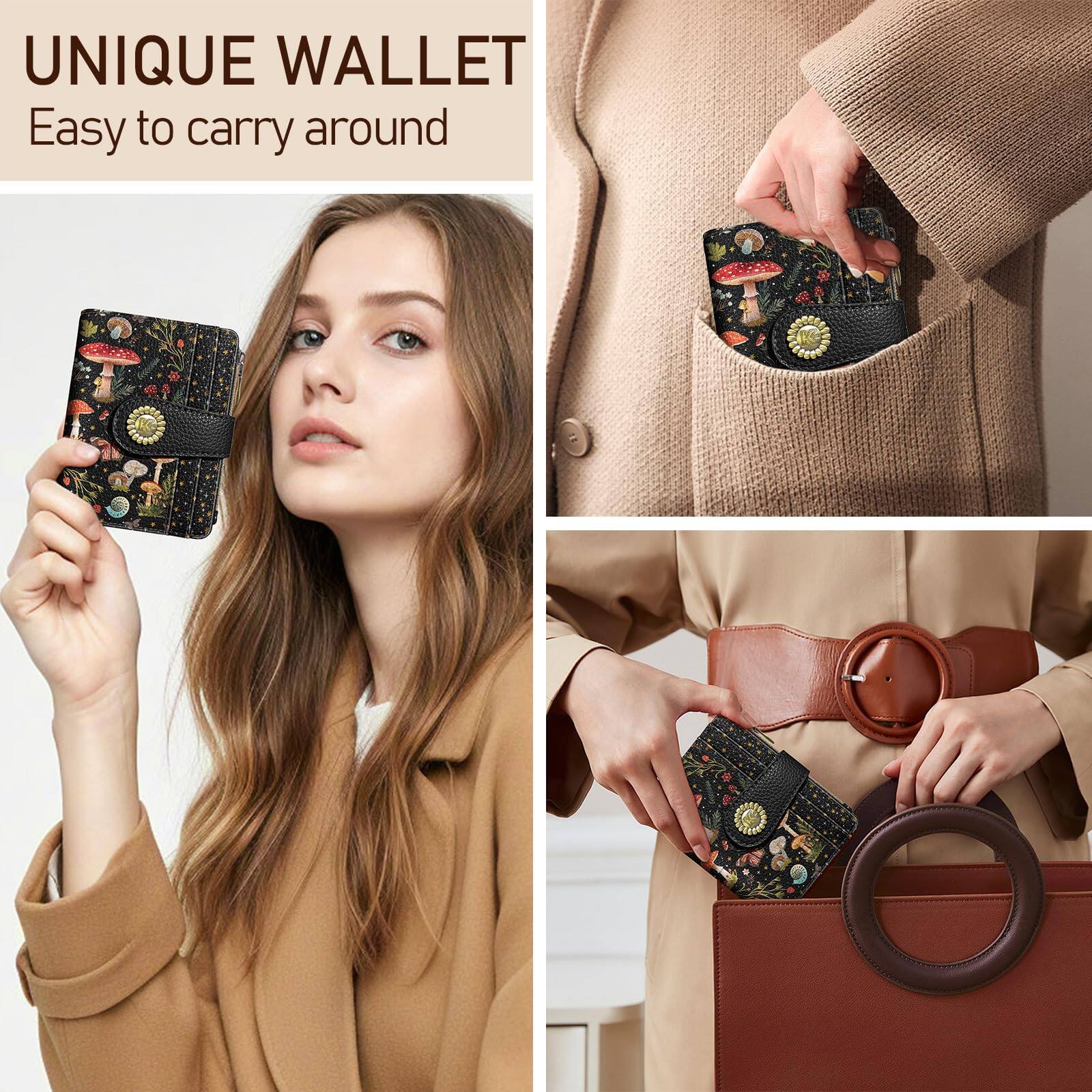 Jadie Link Mushroom Moon Night Small Rfid Women Wallet Bifold Zipper ...