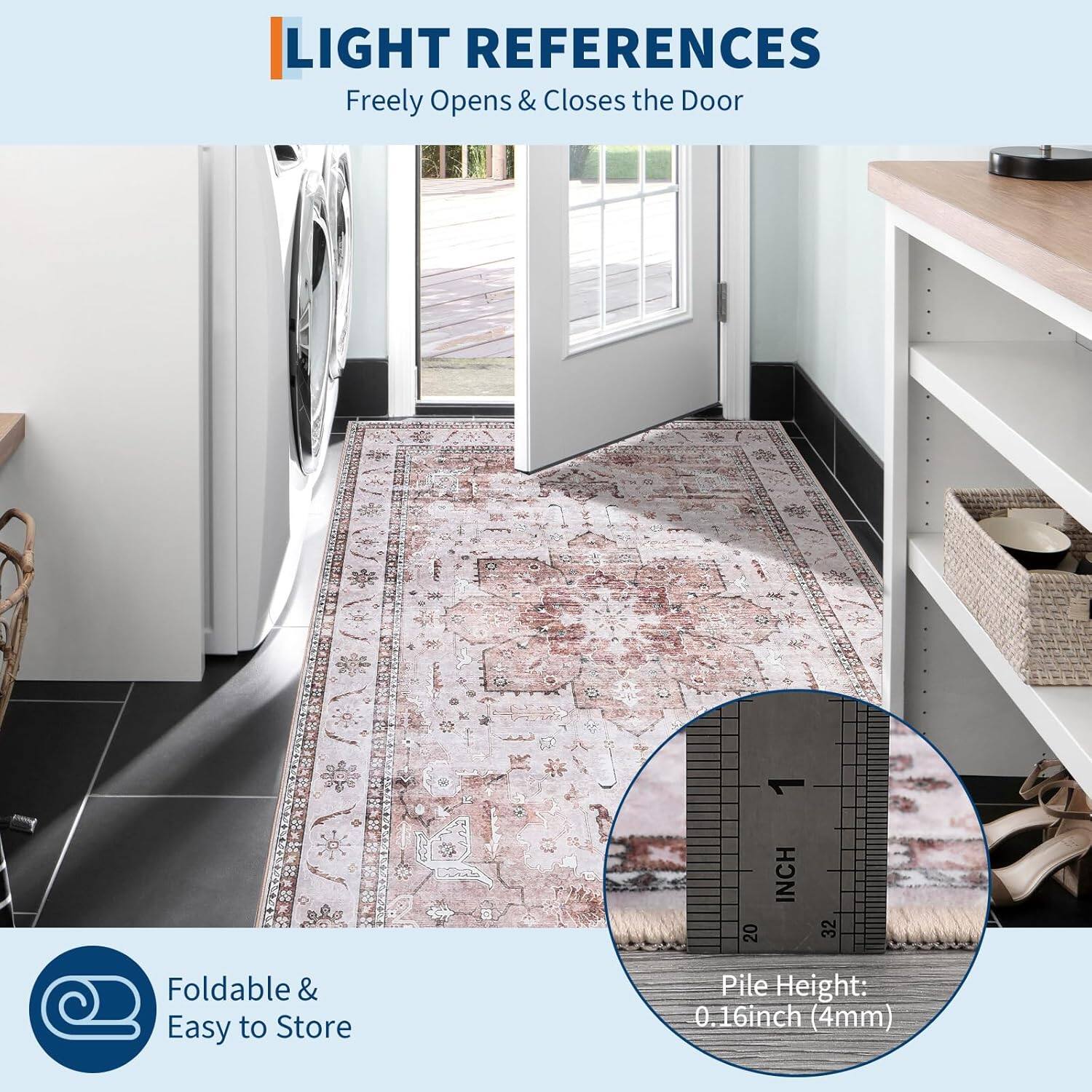 Acekool 5x7ft Boho Faux Wool Area Rug, Low Pile, Soft Floral Medallion ...