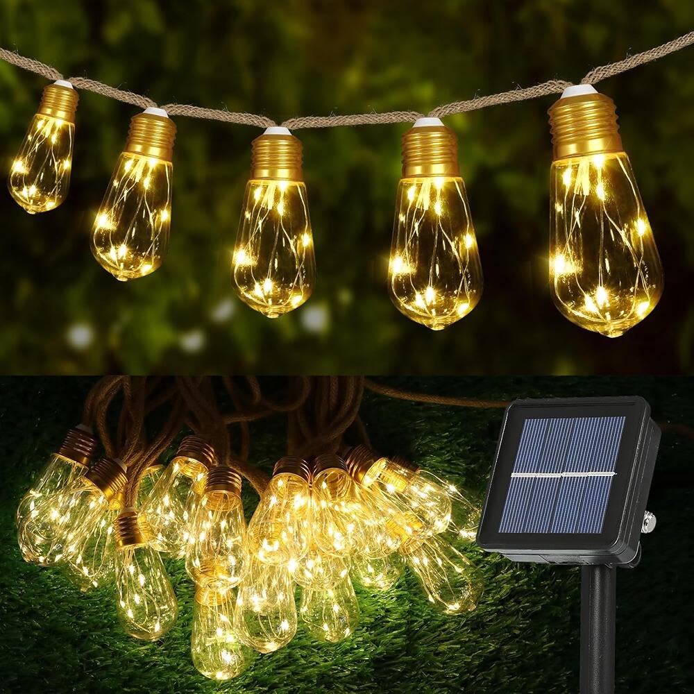 Vintage RTMB - Solar-Powered Outdoor String Lights, 24FT Rope Hemp ...