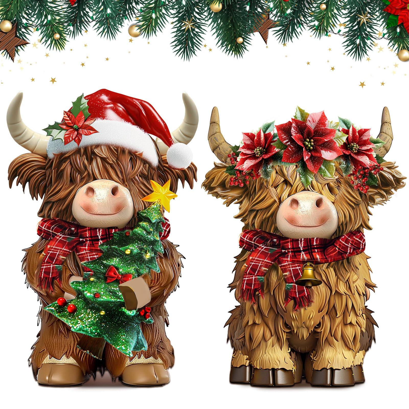 Paradigms Interiors 2 Highland Cow Figurines Decor With Santa Hat ...
