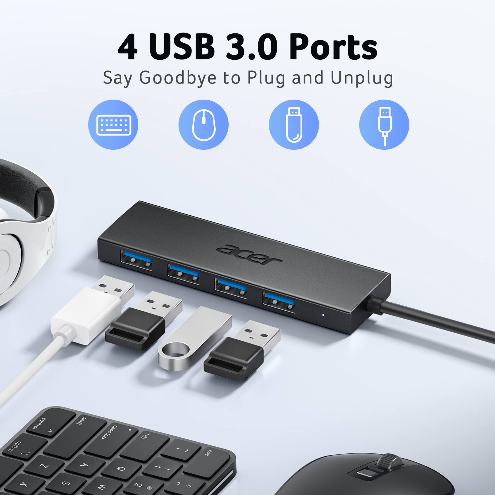 Acer USB C Hub 4 Ports, USB 3.0 Hub, USBC Splitter with TypeC Power ...