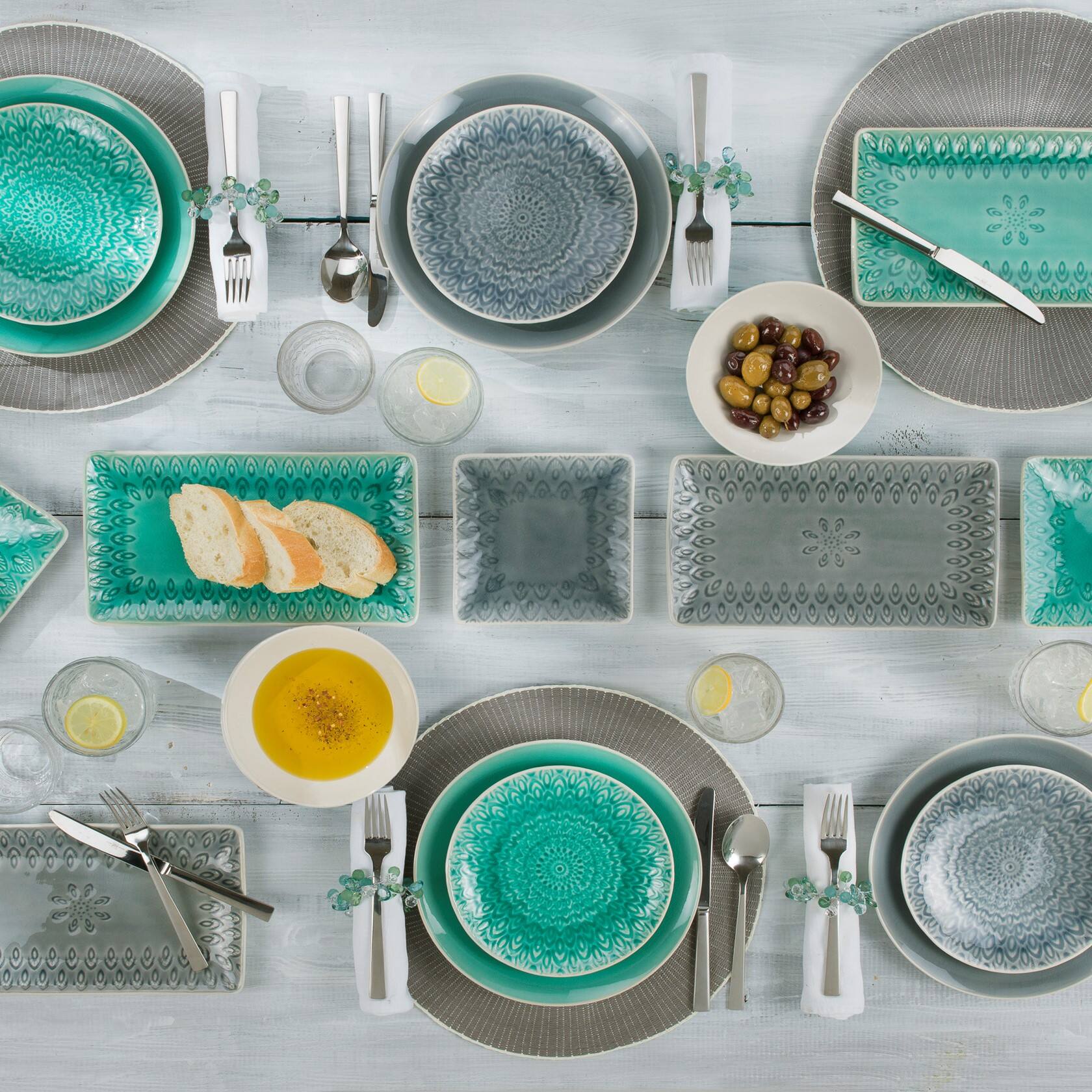 Euro Ceramica Home Peacock 11.5 Inch Square Serving Platter Lagoon PK ...