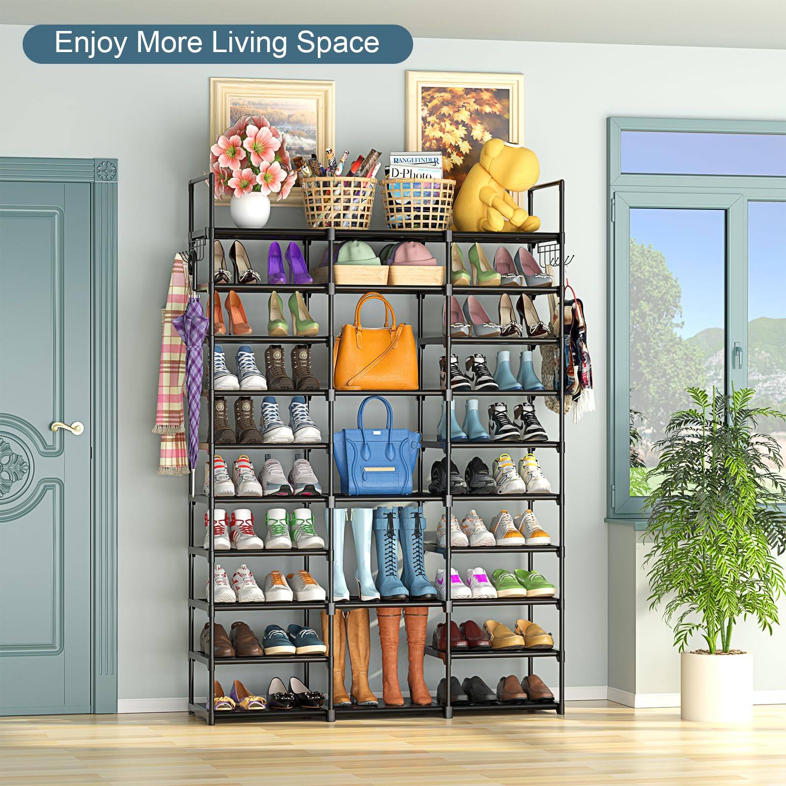 Reds Spade Kottwca 3 Row 10 Tier Shoe Rack Organizer Closet Entryway 60 ...
