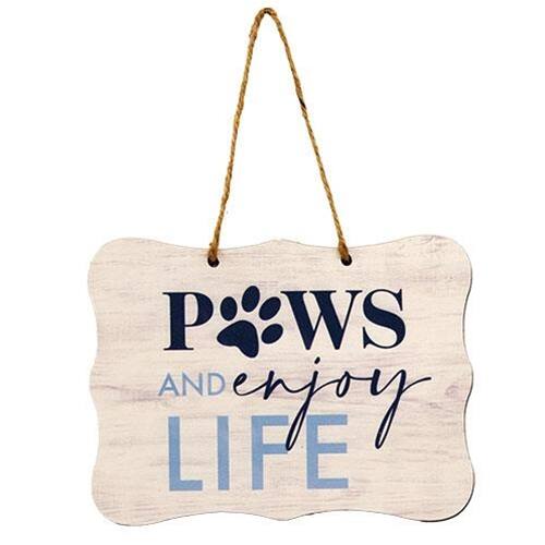 BreeBe *Paws and Enjoy Life Ribbon Sign 8" x 6" White, Blue G18752 ...