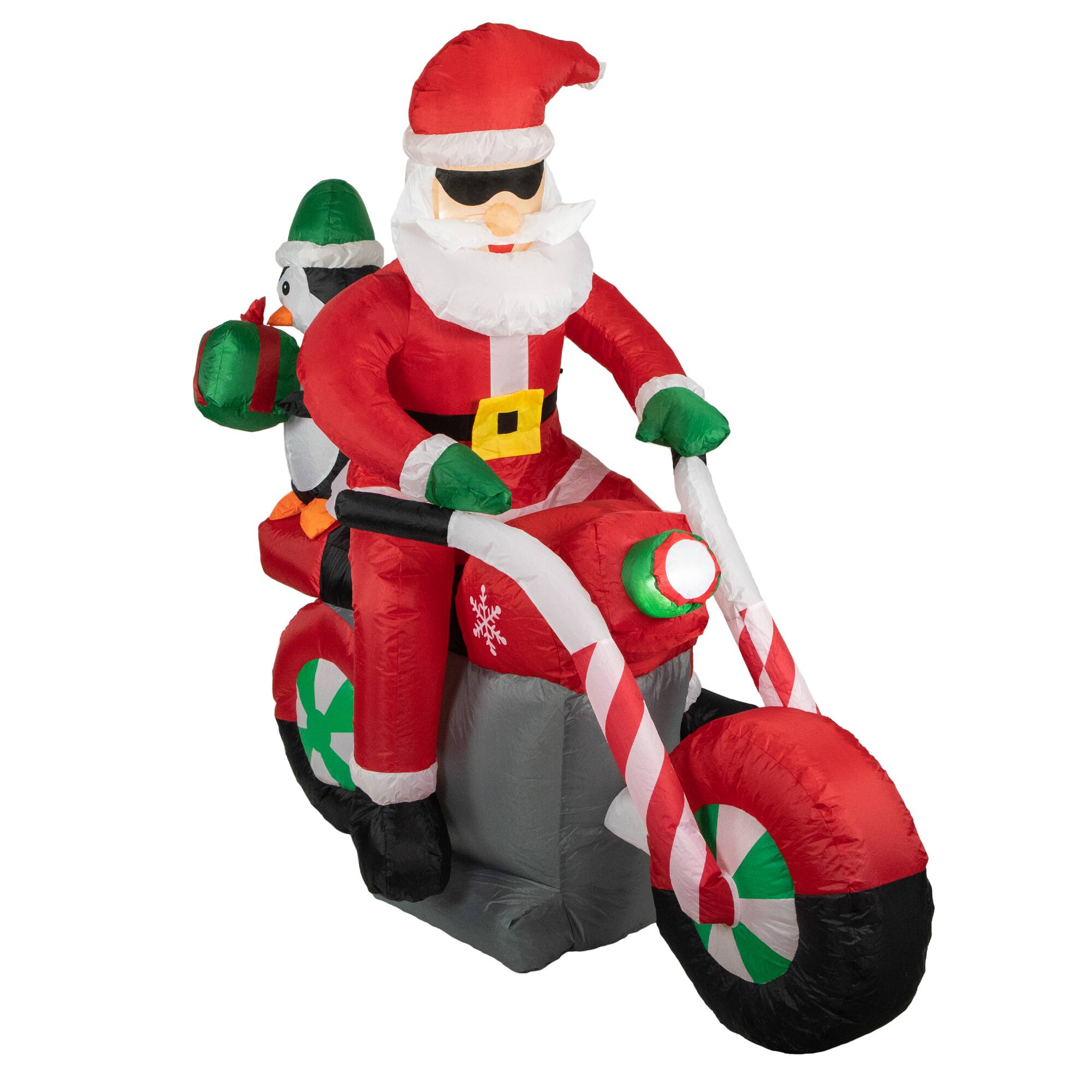 Northlight LED Lighted Santa and Penguin on Motorcycle Outdoor ...