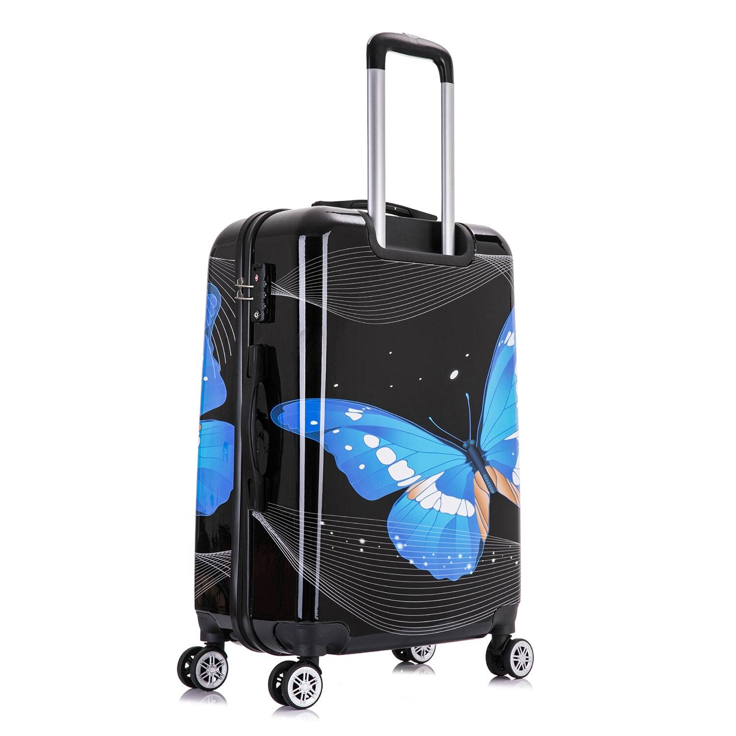 InUSA Prints Lightweight Hardside spinner luggage 24" BLACK BUTTERFLY ...