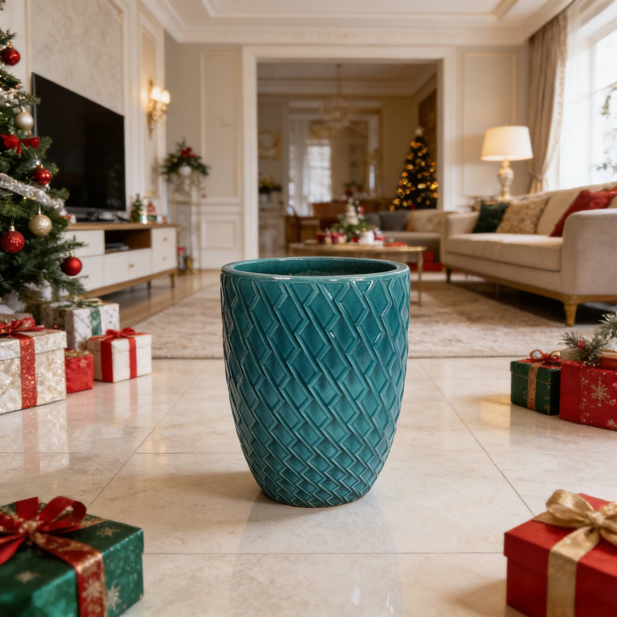 Loheer Large Ceramic Planter, Handmade Teal Ceramic Flower Pot with ...