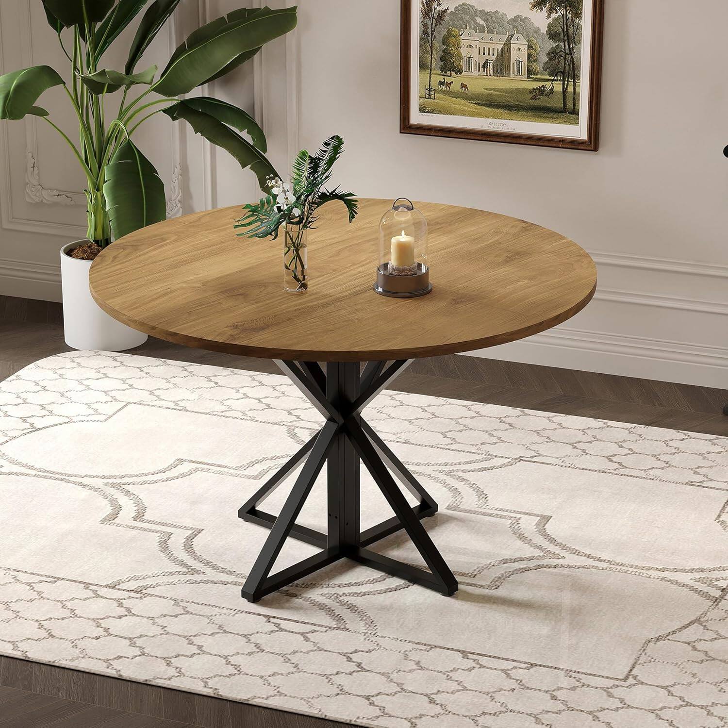 Jojoka Kitchen Table Round Dining Table for 4 47 inch Farmhouse Kitchen ...