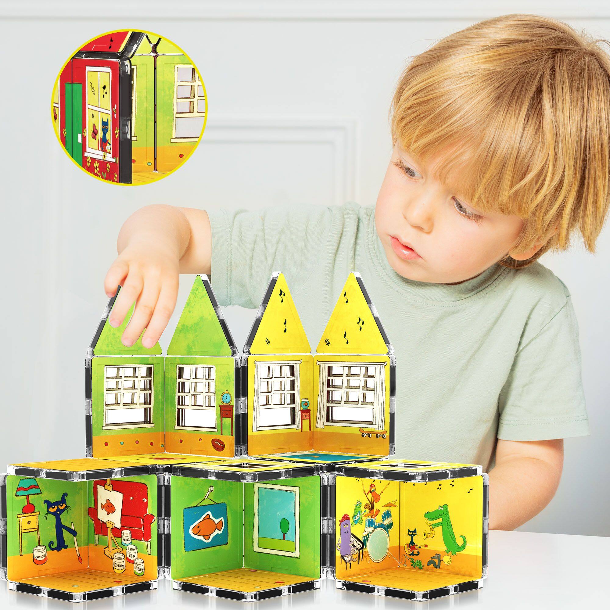 PicassoTiles PICASSO TILES 24 PC Pete The Cat Magnetic Tile House Set ...